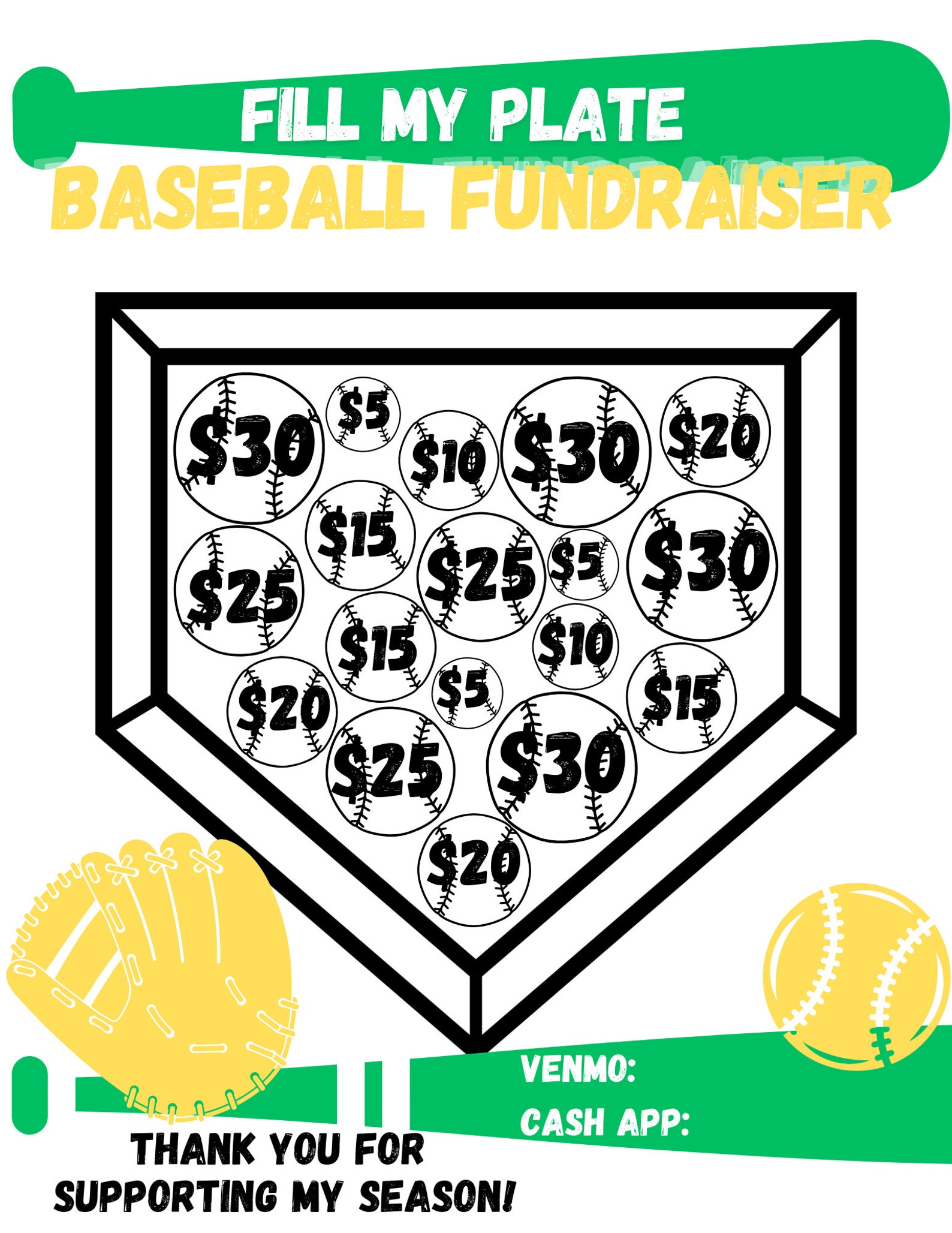 Printable Baseball Fundraiser | "fill My Plate" Customize in Canva ...