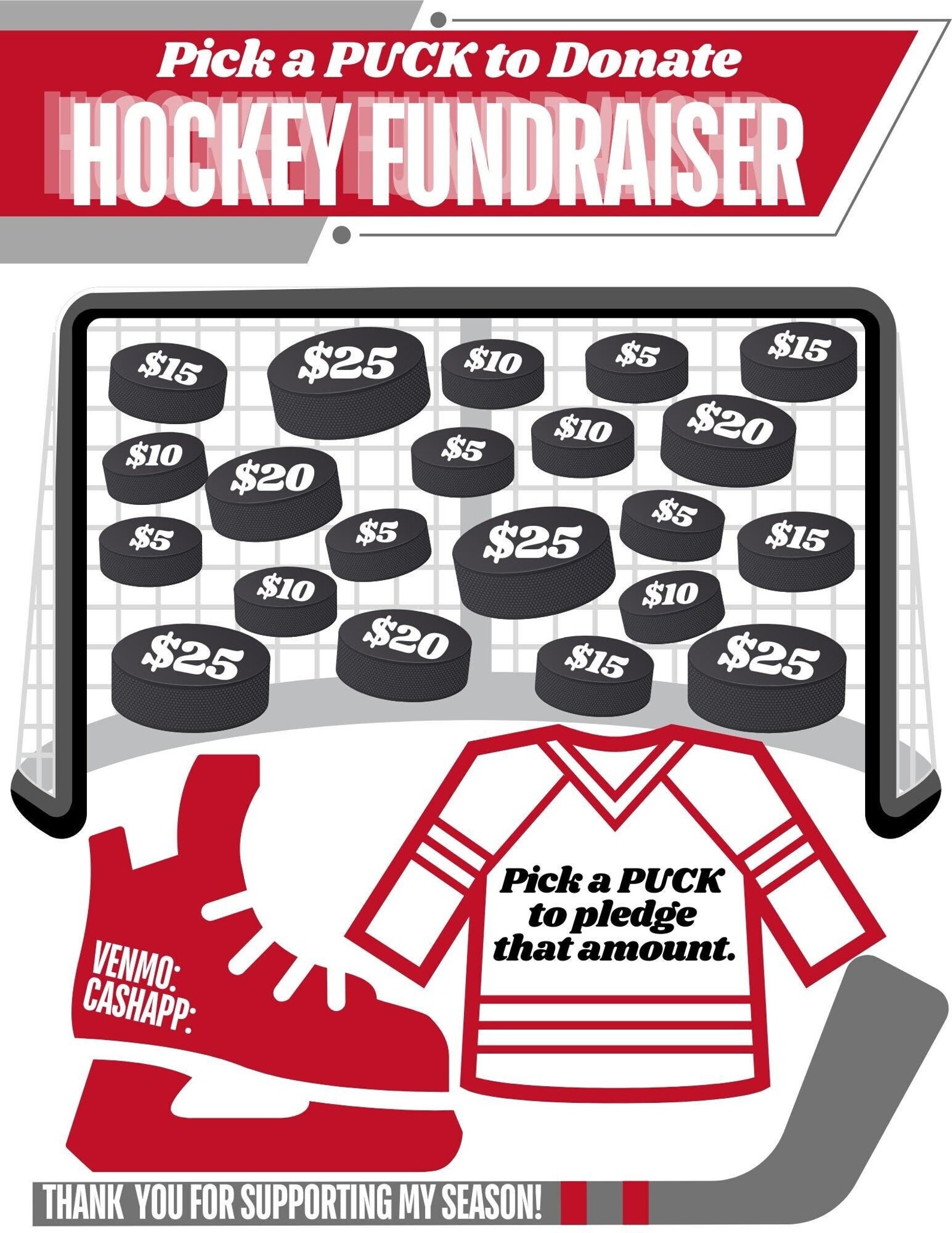 Ice Hockey Printable Fundraiser | Pick a Puck Digital Download ...