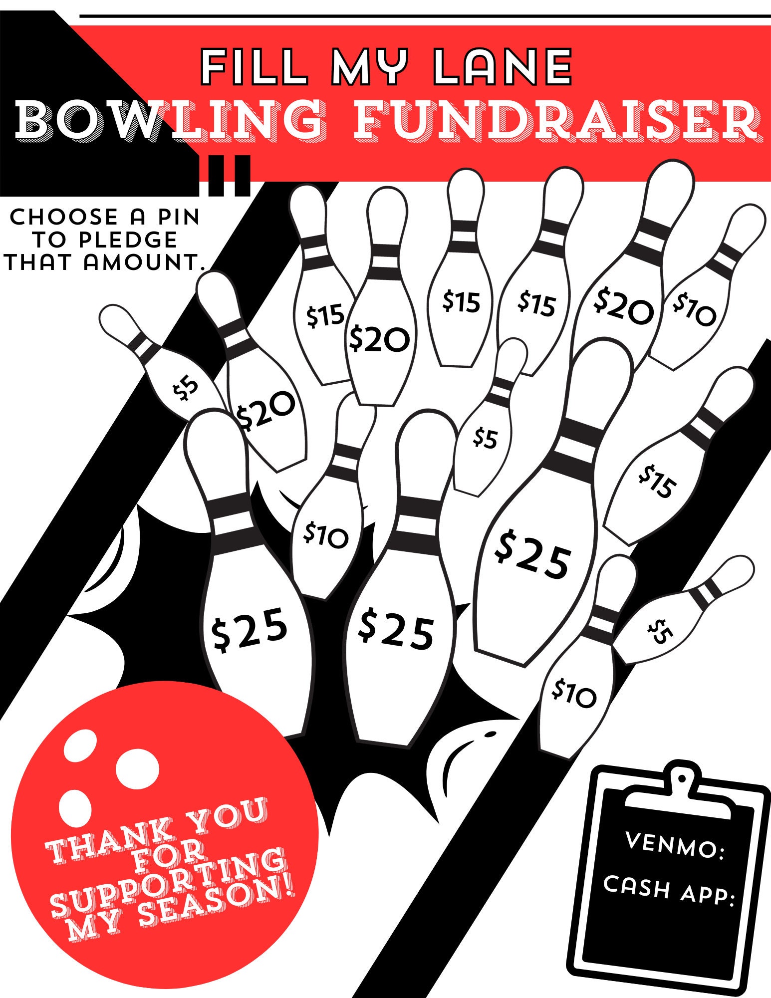 Fill My Lane Printable Bowling Fundraiser | Canva Template, PDF, PNG ...