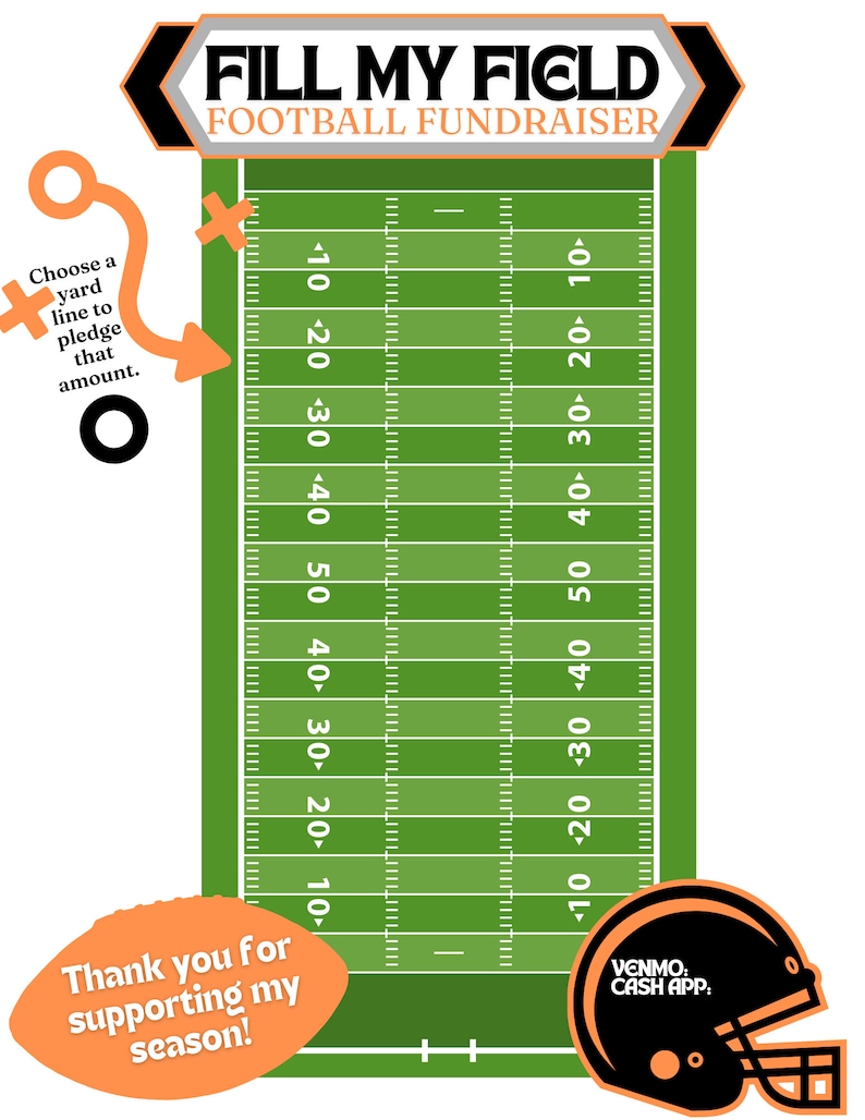 Football Fundraiser Sheet | Fill My Field/helmet, Canva Template ...