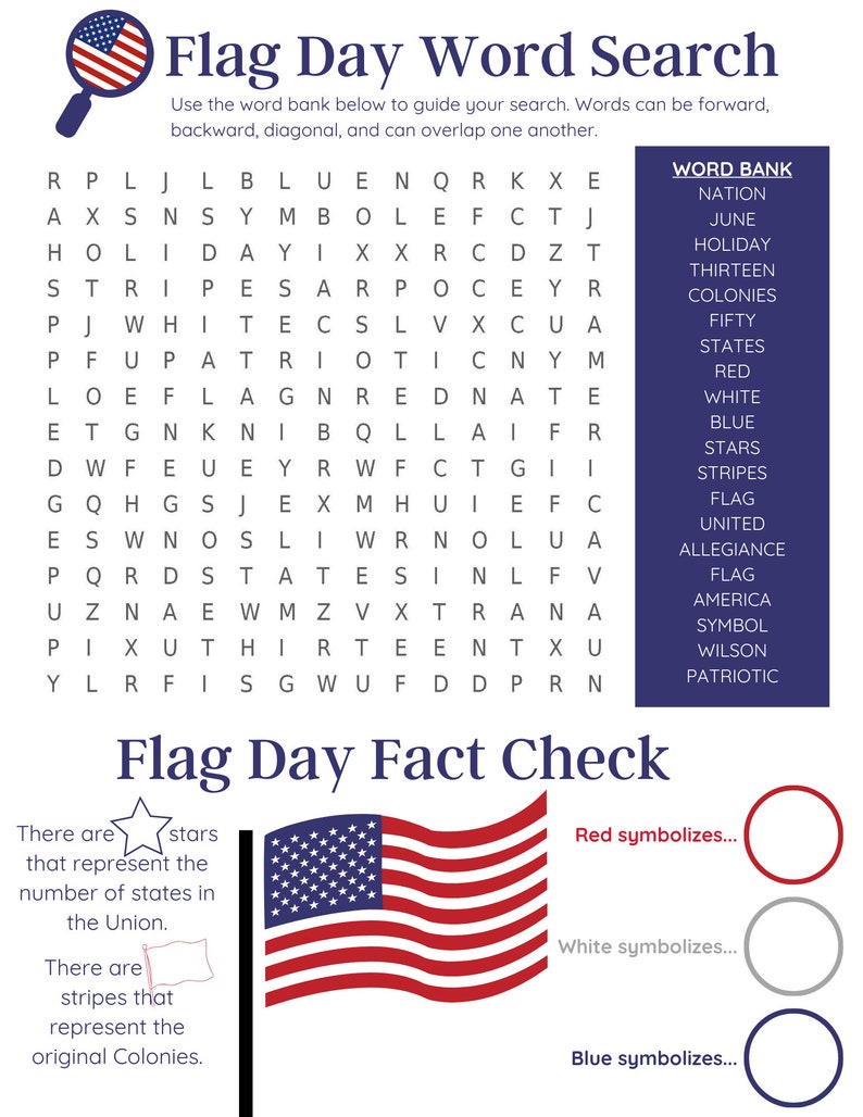 Printable Flag Day Activity Worksheet Pack PDF and PDF - Etsy