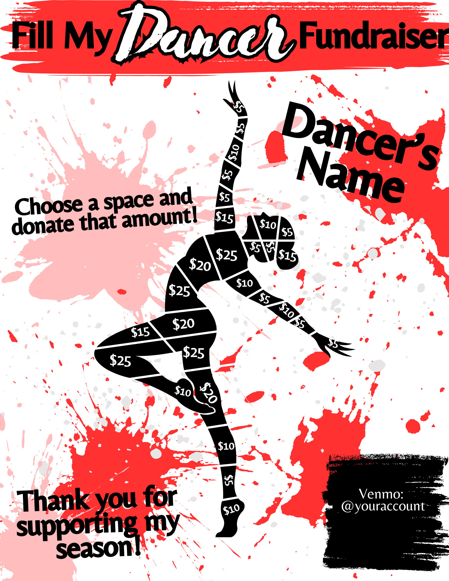 Printable Dance Fundraiser: Fill My Dancer Template (canva, PDF, PNG ...