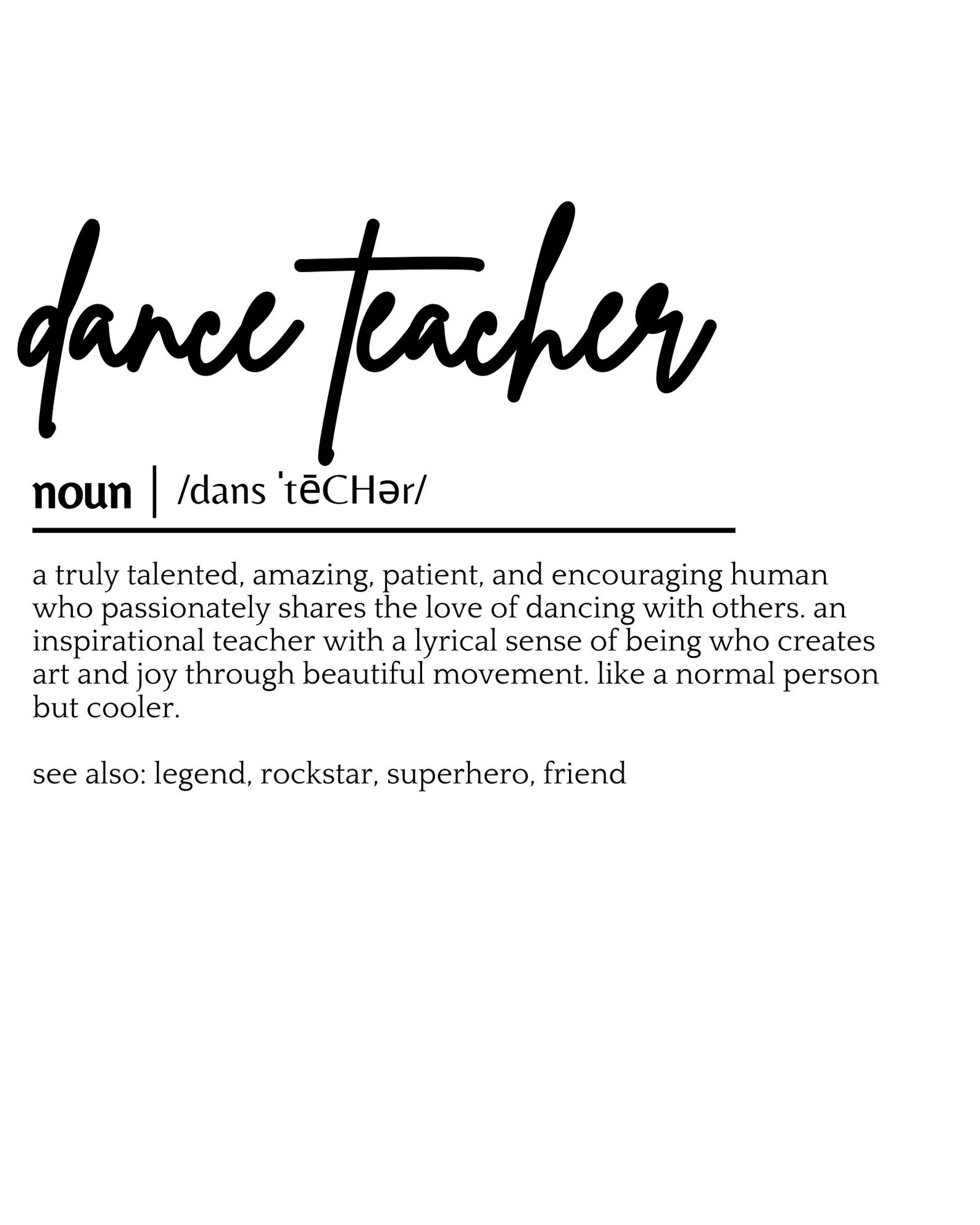 Dance Teacher Definition Art Print: Dictionary Style Gift (digital ...