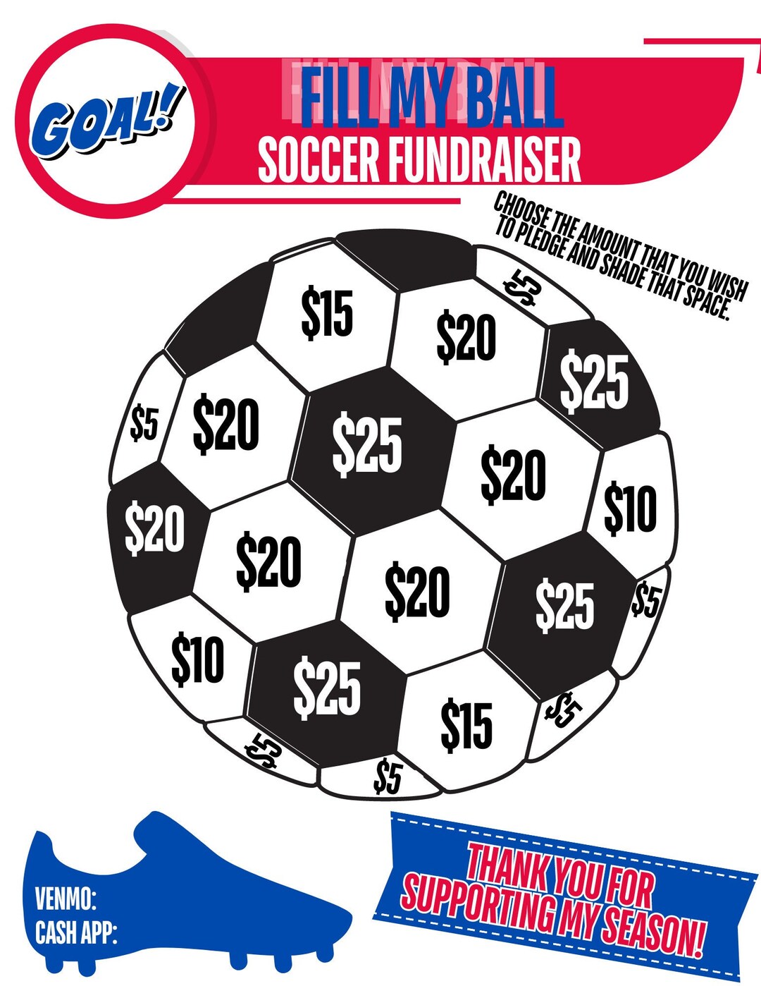 Printable Soccer Fundraiser: Fill My Ball, Pledge Tracker (canva ...