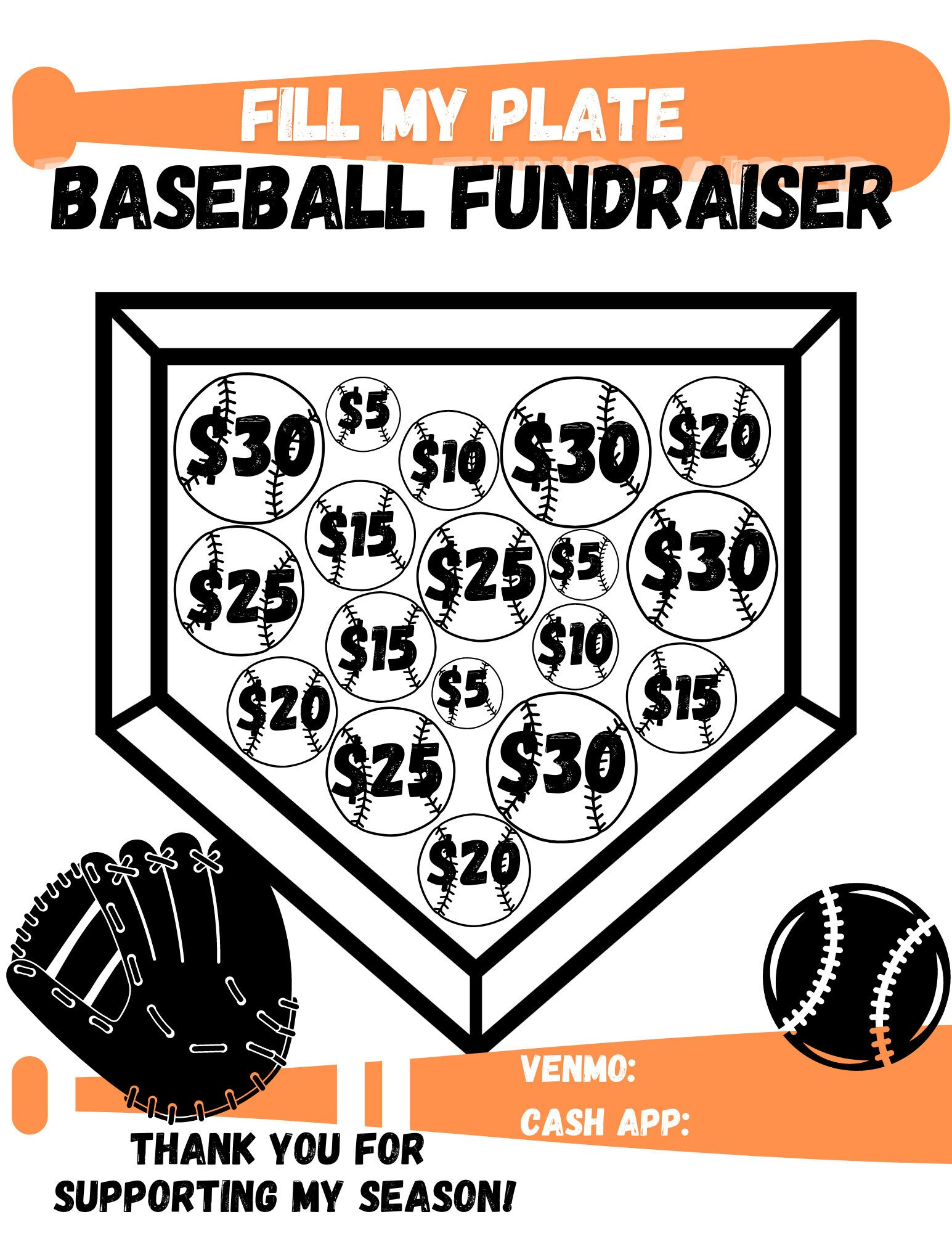 Printable Baseball Fundraiser | "fill My Plate" Customize in Canva ...