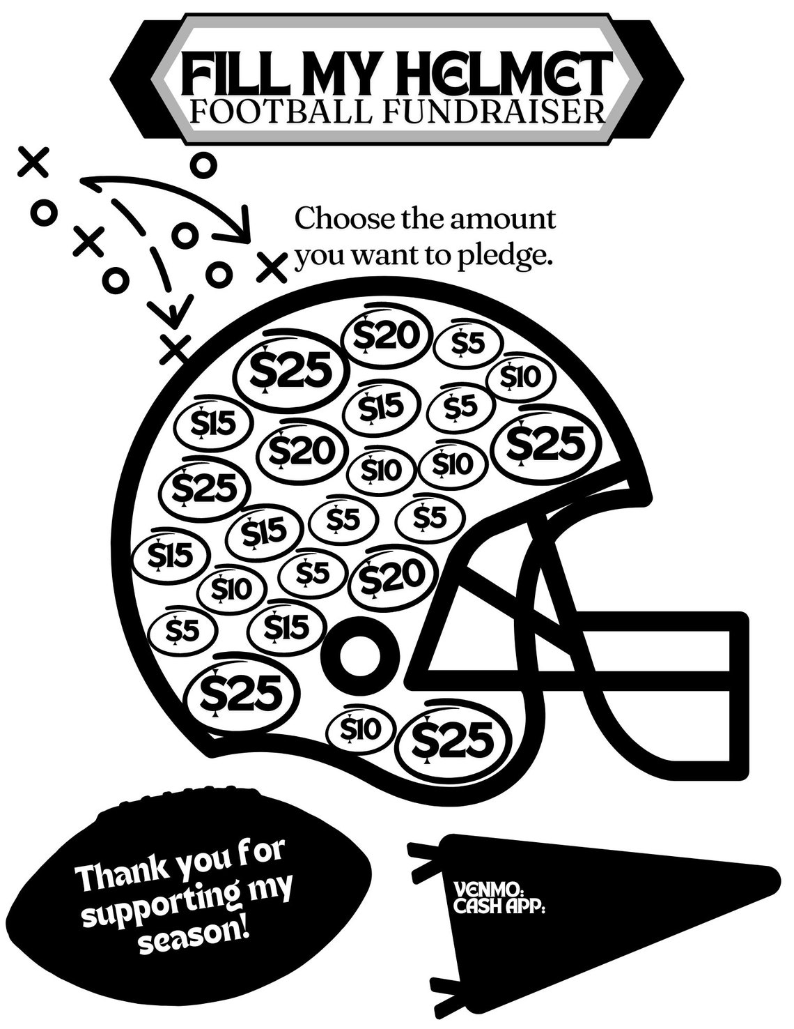 Football Printable Fundraiser Sheet | Fill My Field With BONUS Fill My ...
