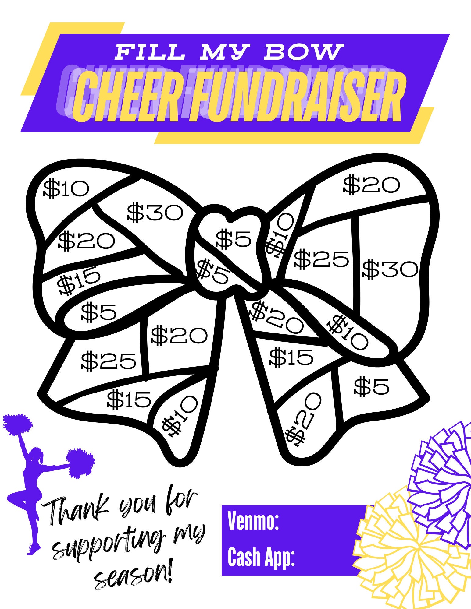 Fill My Bow Printable Cheer Fundraiser | PNG, PDF, and Canva Template ...