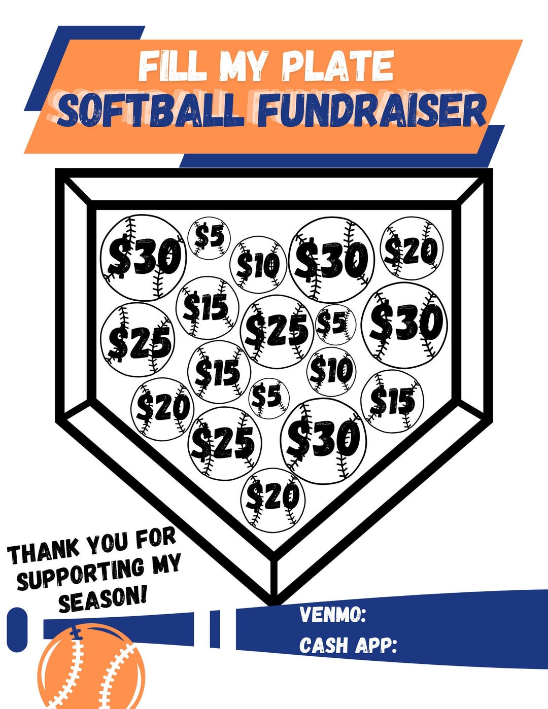 Softball Printable Fundraiser | "fill My Plate" | PDF, PNG, and Canva ...