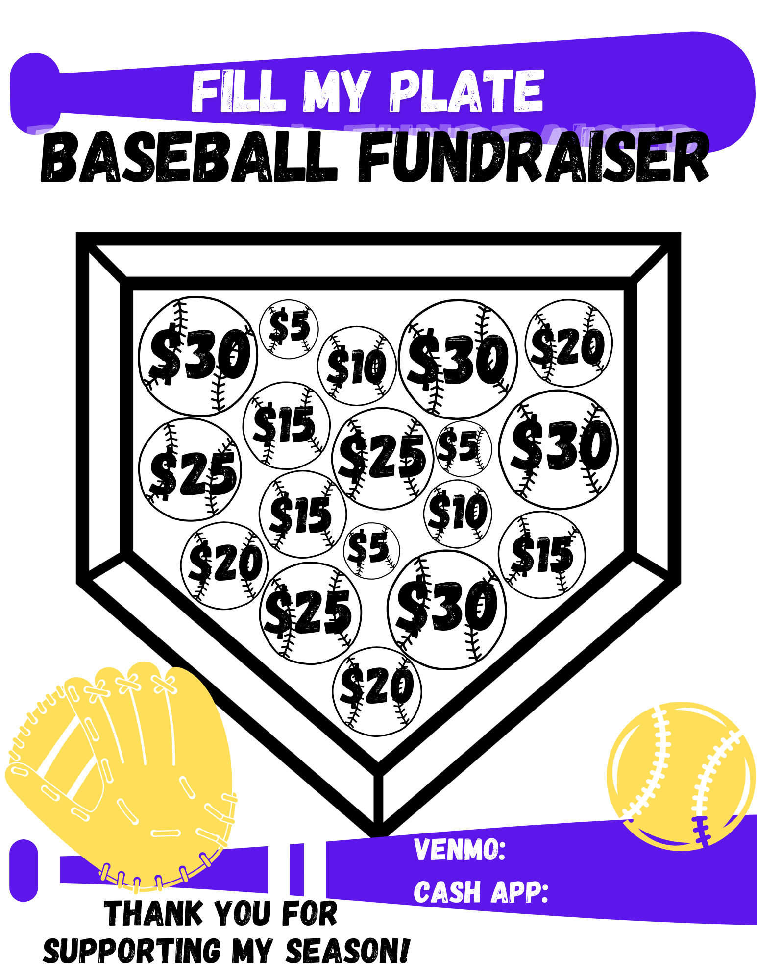 Printable Baseball Fundraiser | "fill My Plate" Customize in Canva ...