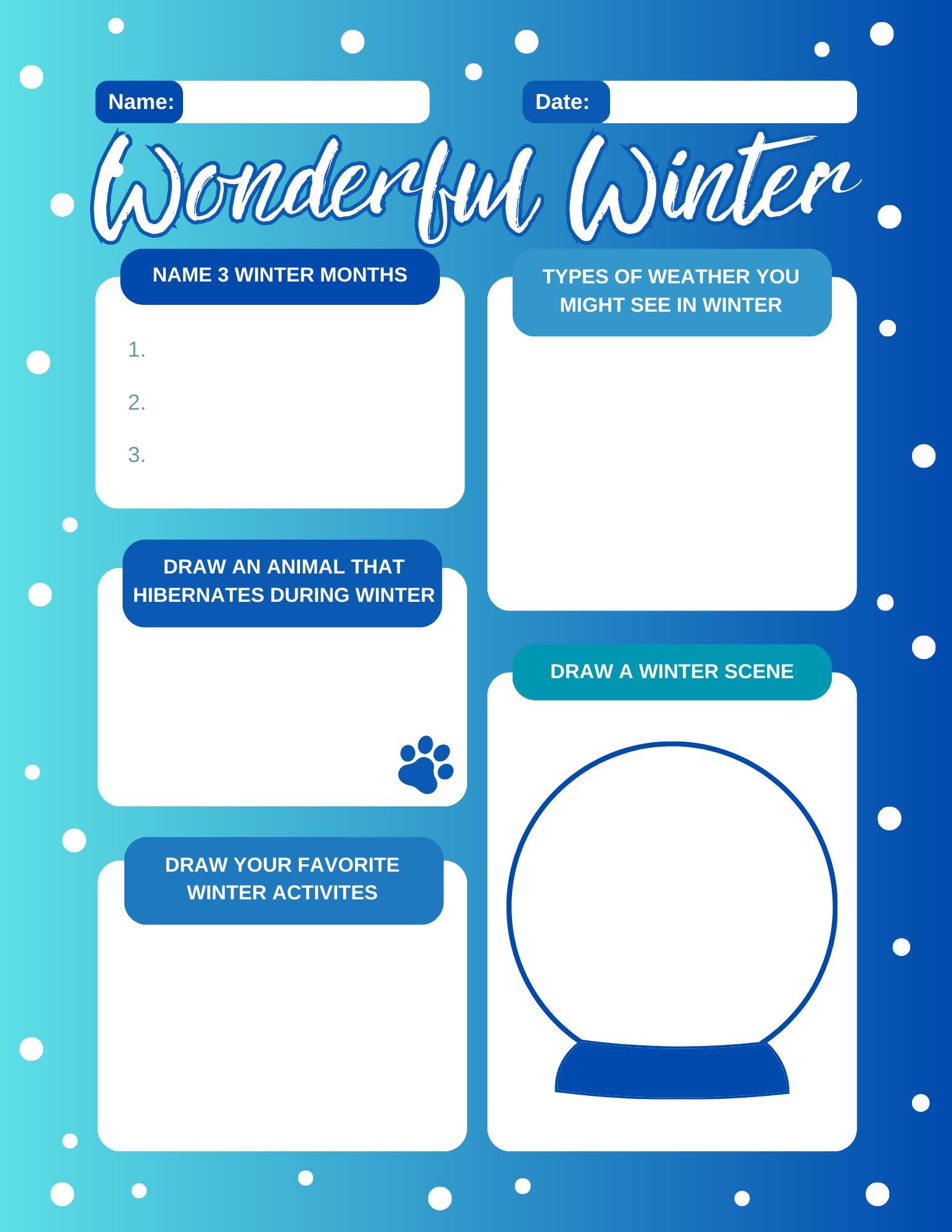 Snow Day Winter Activity Packet | Worksheets for Kids, Families, School ...