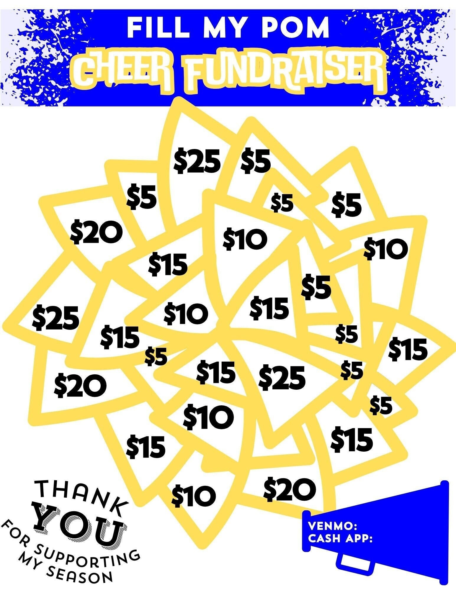 Cheer Fundraiser: Fill My Pom Printable, Customizable Canva Template ...