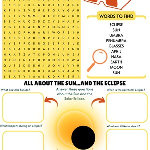 Solar Eclipse Printable 3 Page Worksheet for Total Eclipse on April 8 ...