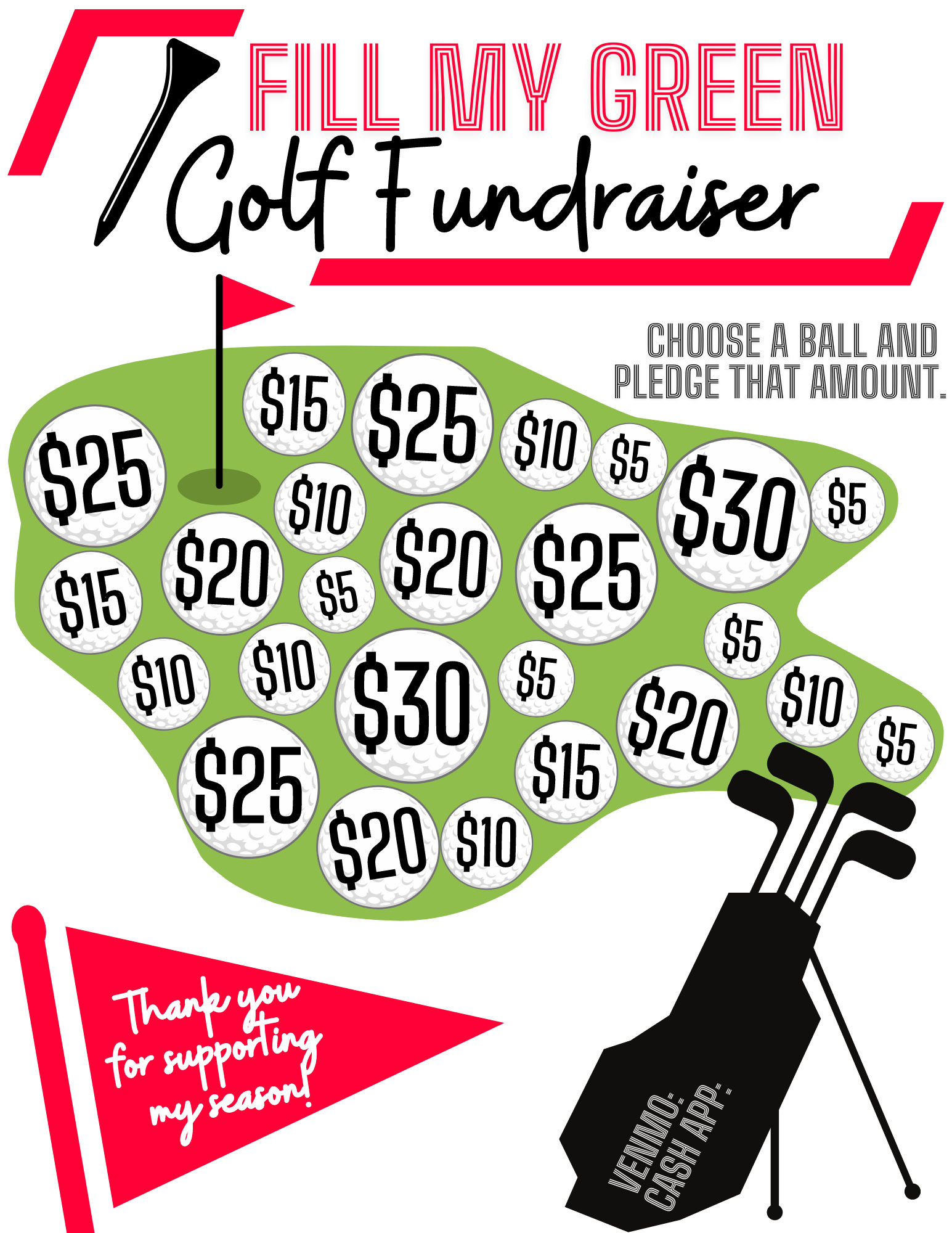 Printable Golf Team Fundraiser: Fill My Green Template (canva, PDF, PNG ...
