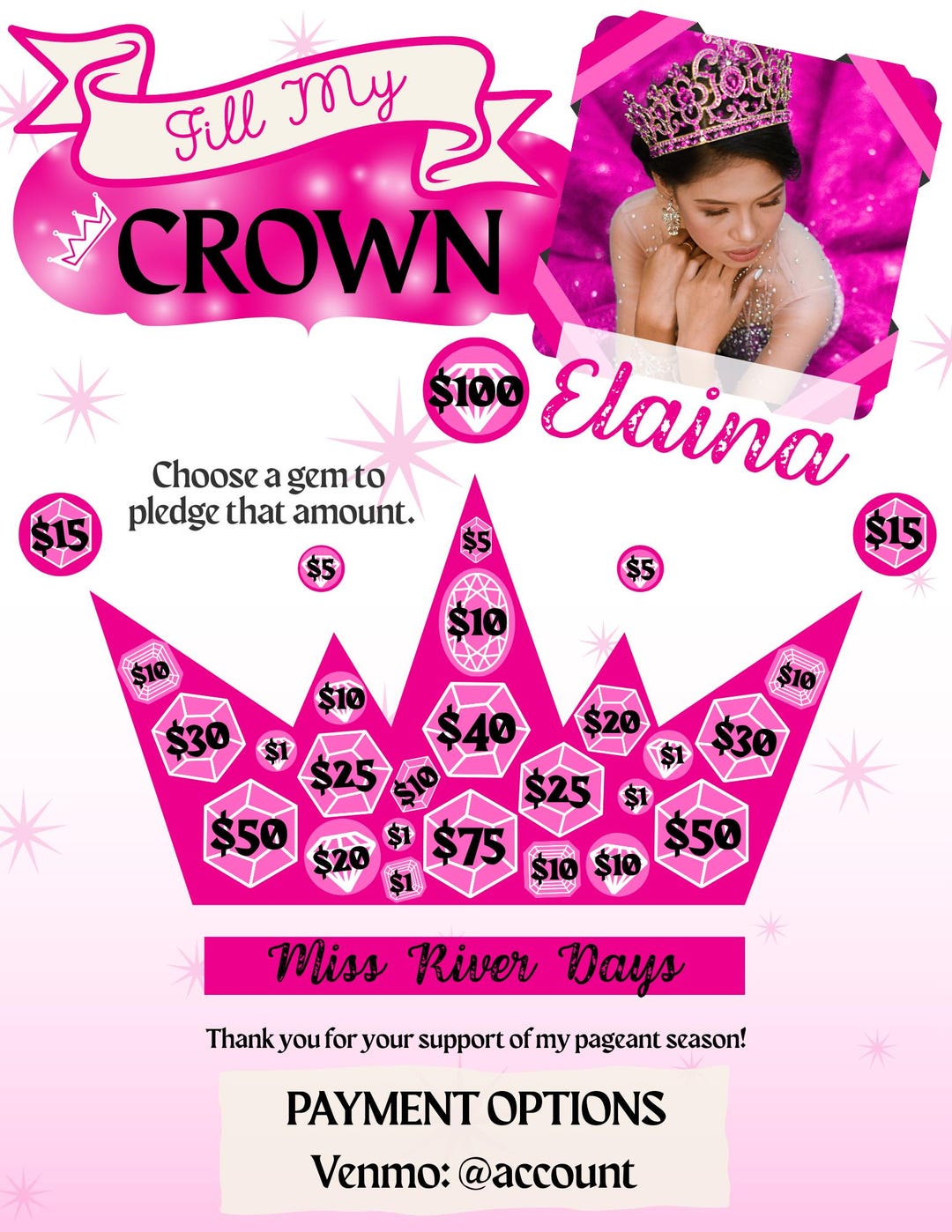 Fill My Crown Printable Pageant Fundraiser | Customizable in Canva - Etsy