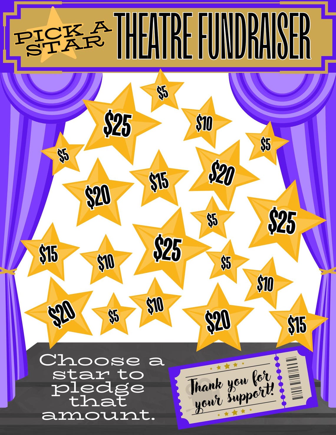 Pick a Star Theatre Fundraiser: Customizable Printable (canva Template ...