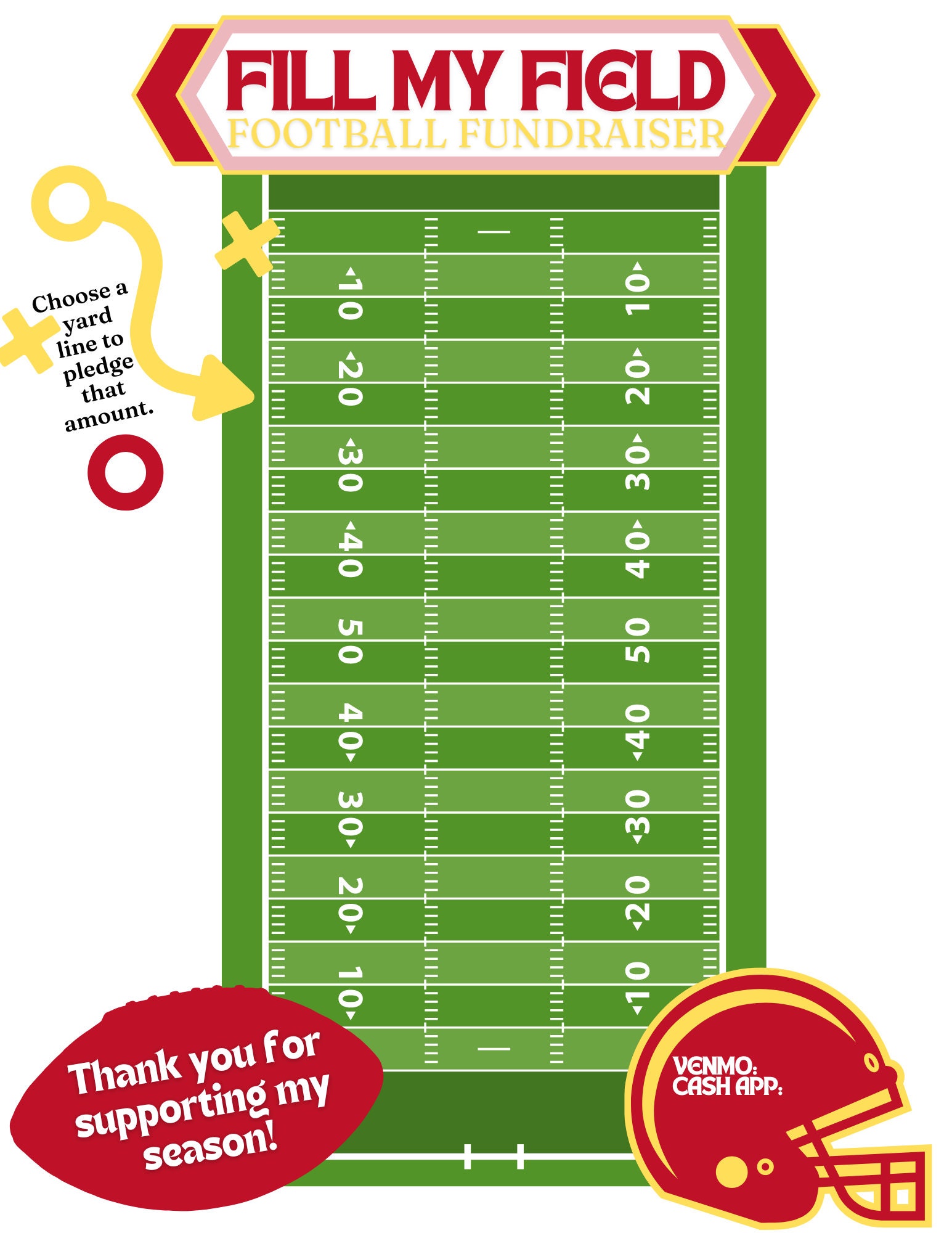 Football Printable Fundraiser Sheet | Fill My Field With BONUS Fill My ...