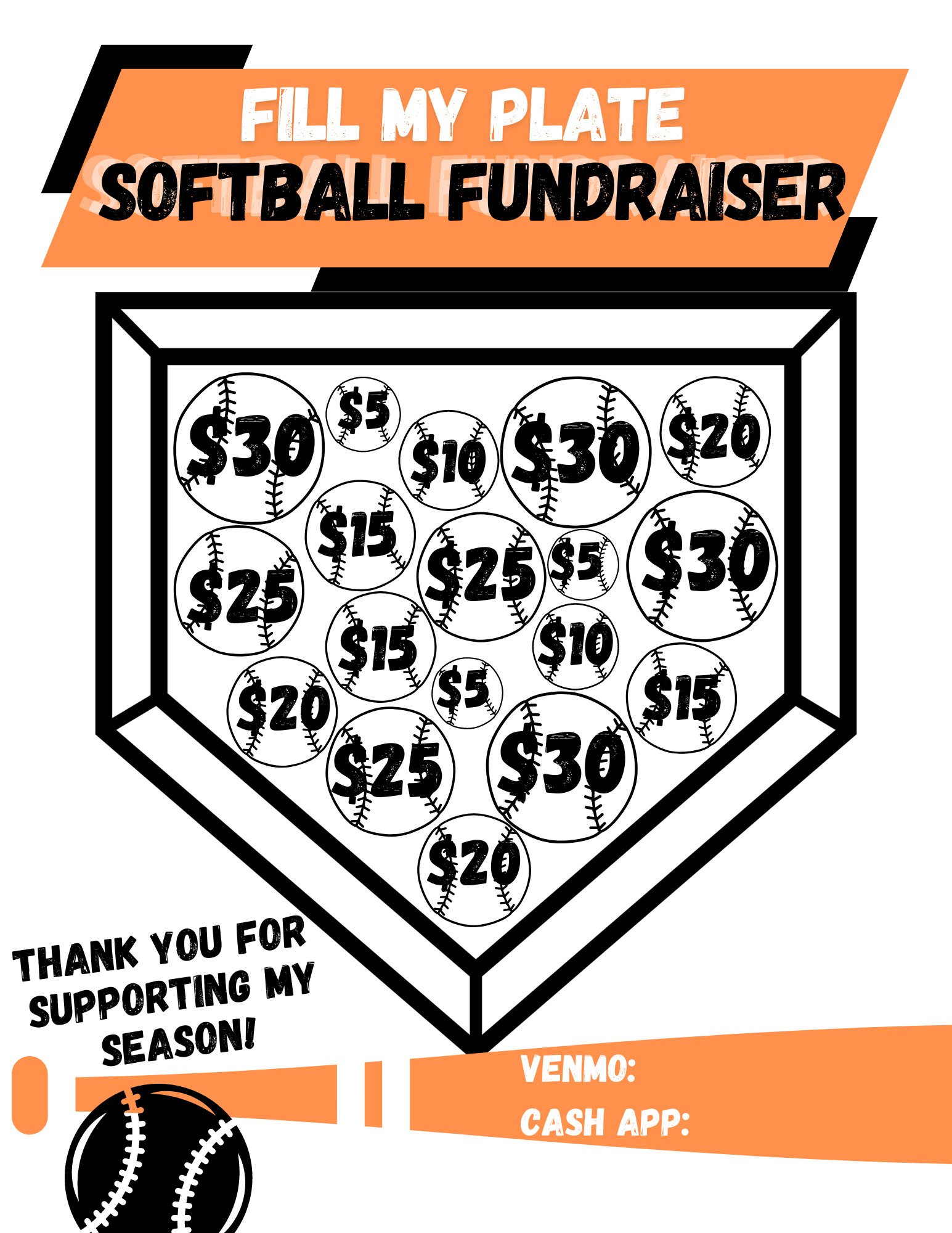 Softball Printable Fundraiser | "fill My Plate" | PDF, PNG, and Canva ...