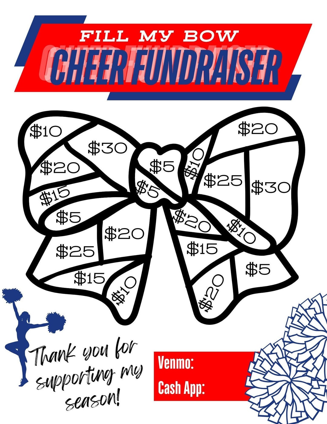Fill My Bow Printable Cheer Fundraiser | PNG, PDF, and Canva Template ...