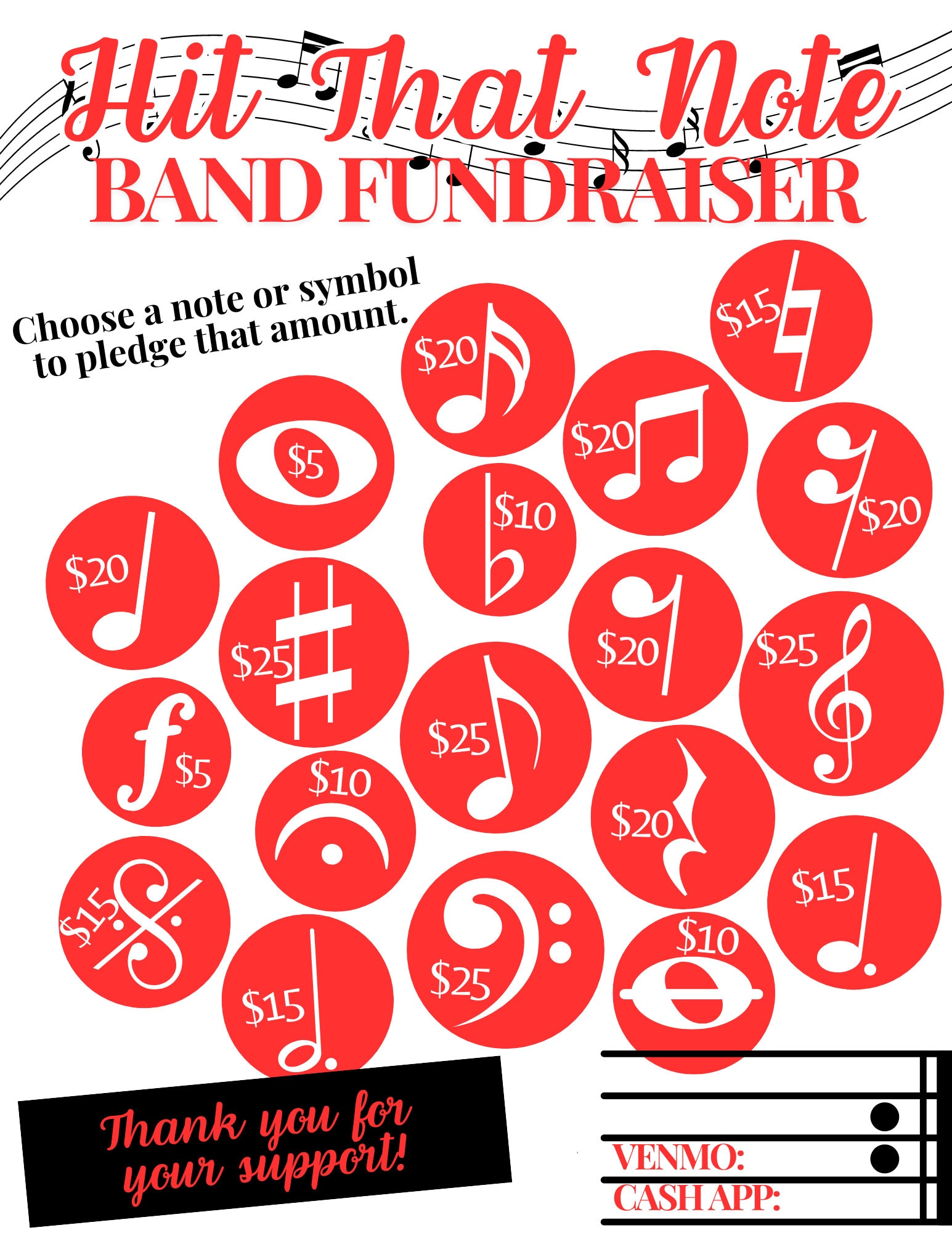 Band Fundraiser Printable Digital Download | "hit That Note" | Canva ...
