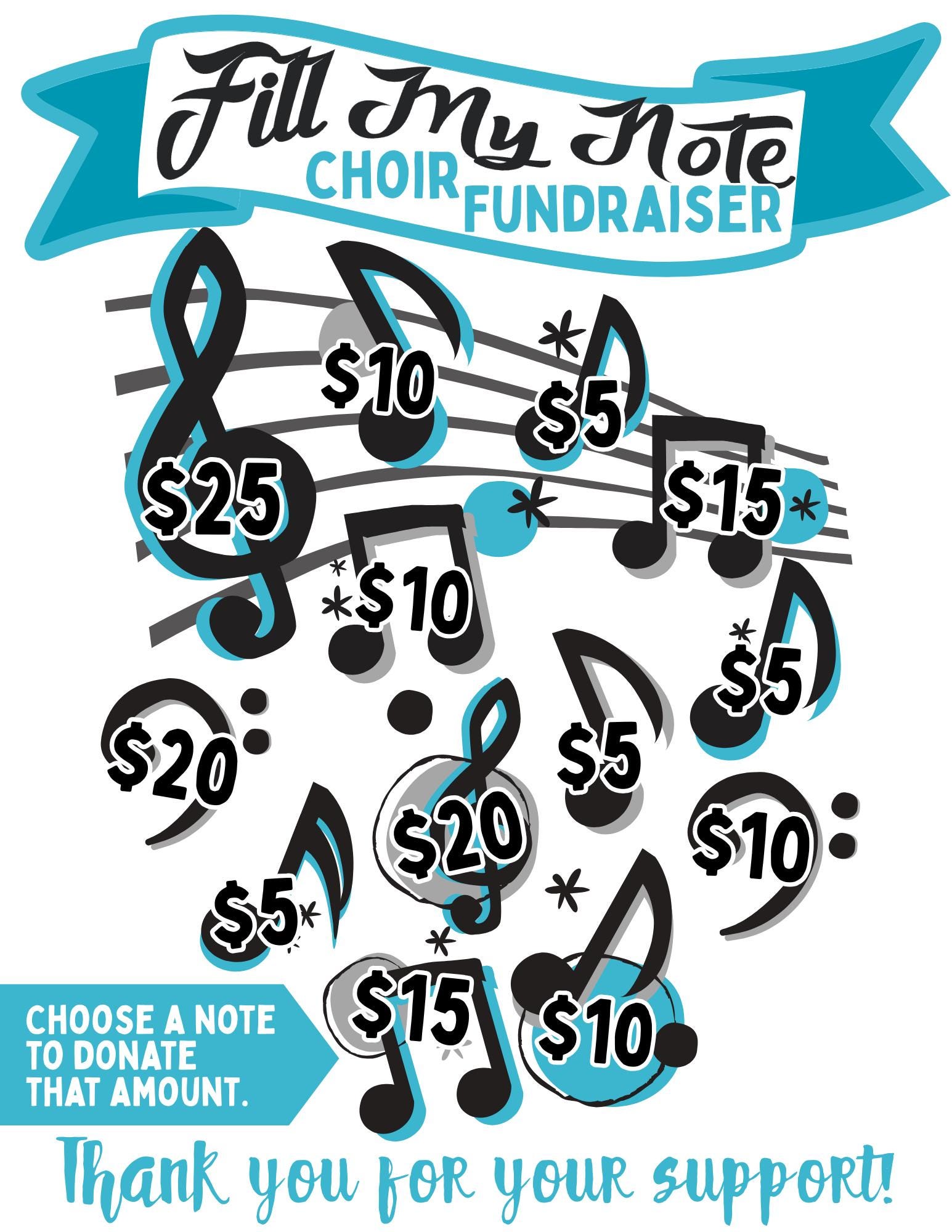 Choir Fundraiser | Customizable, Printable "fill My Note" Fundraising ...