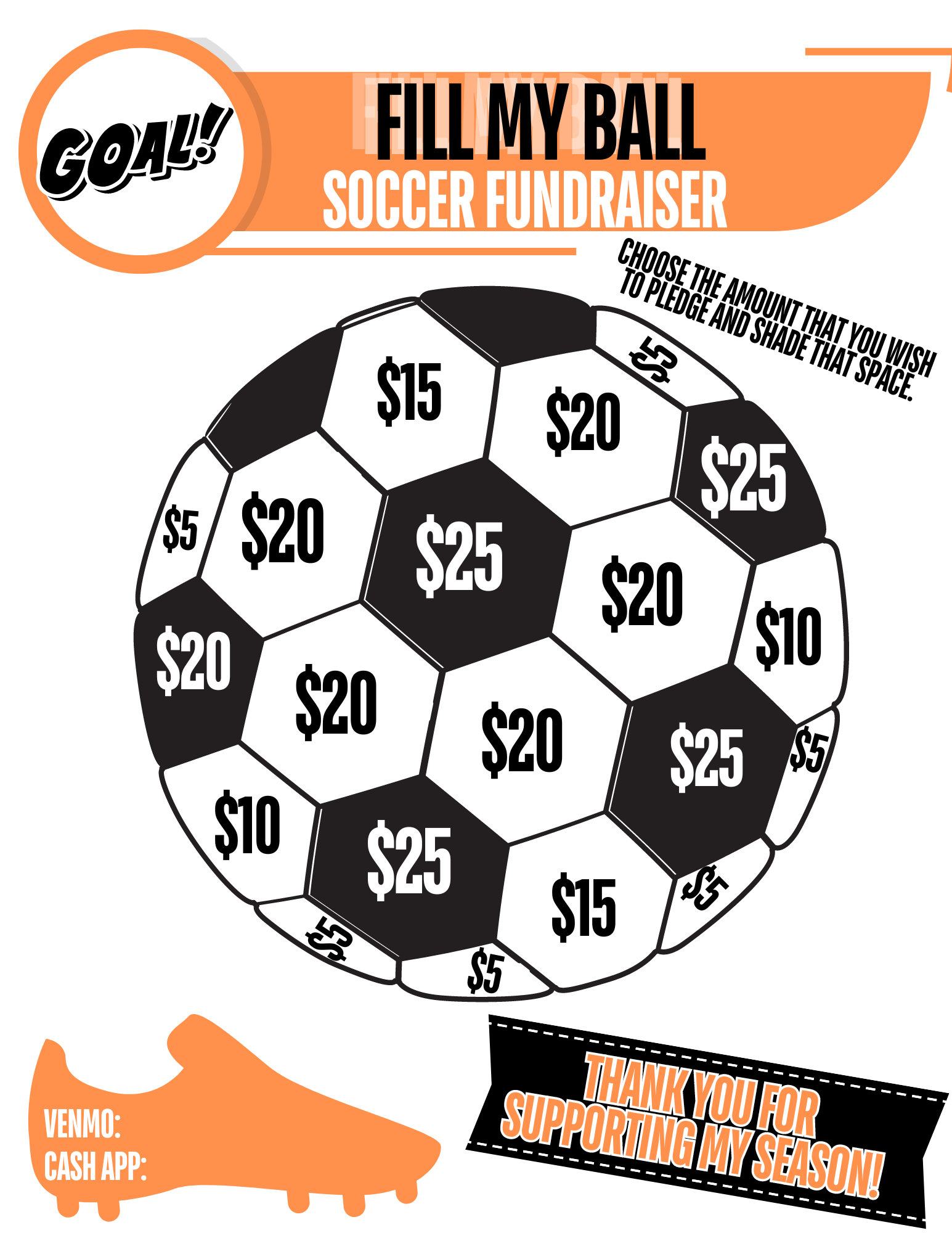 Printable Soccer Fundraiser: Fill My Ball, Pledge Tracker (canva ...
