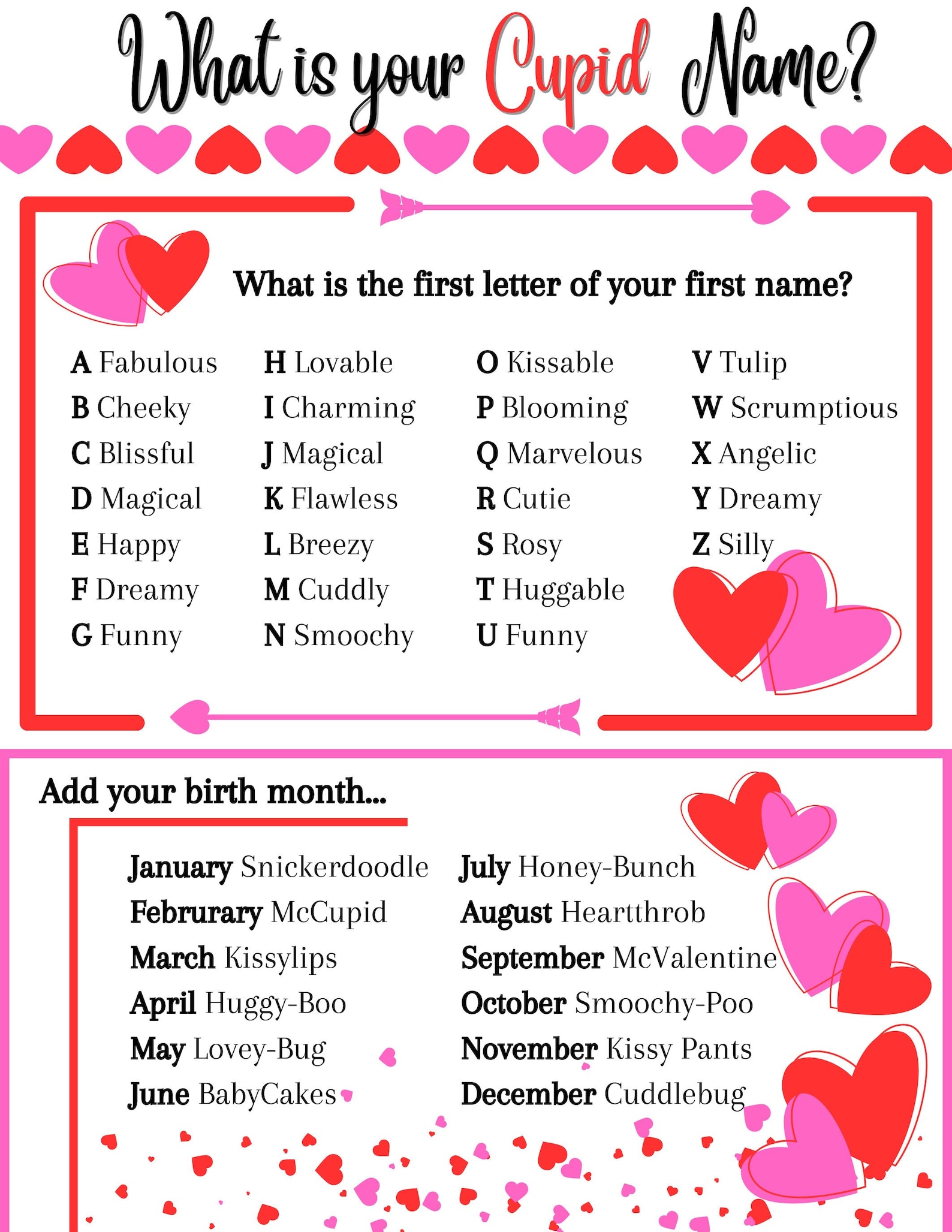 What's Your Cupid Name? Valentine Word Search | Name Game + Activity ...