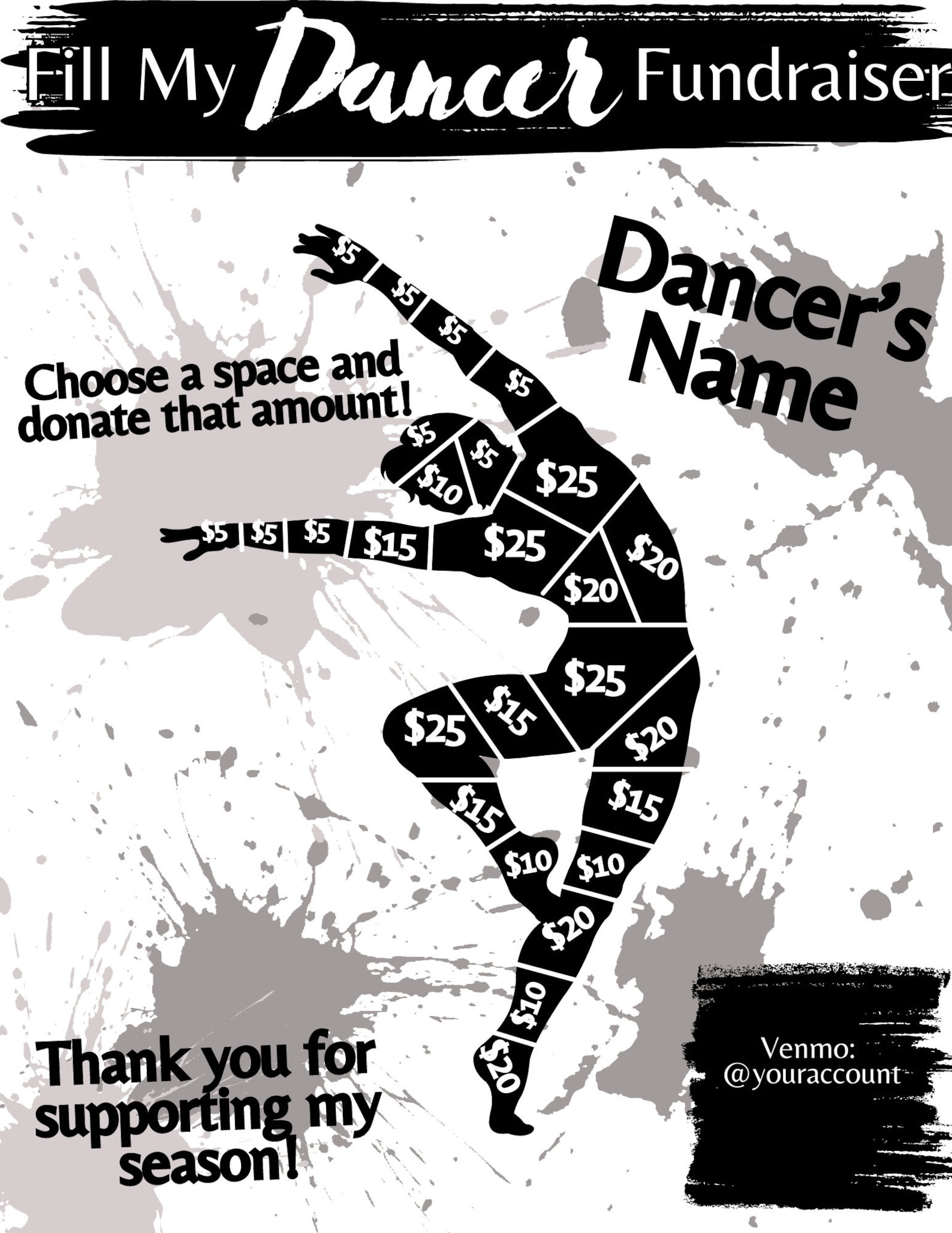 Printable Dance Fundraiser: Fill My Dancer Template (canva, PDF, PNG ...