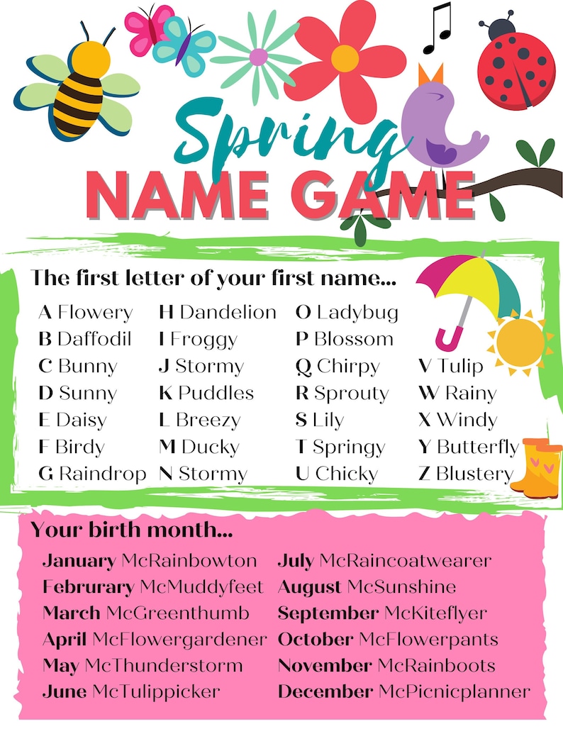 Spring Name Game | Digital Download - Etsy