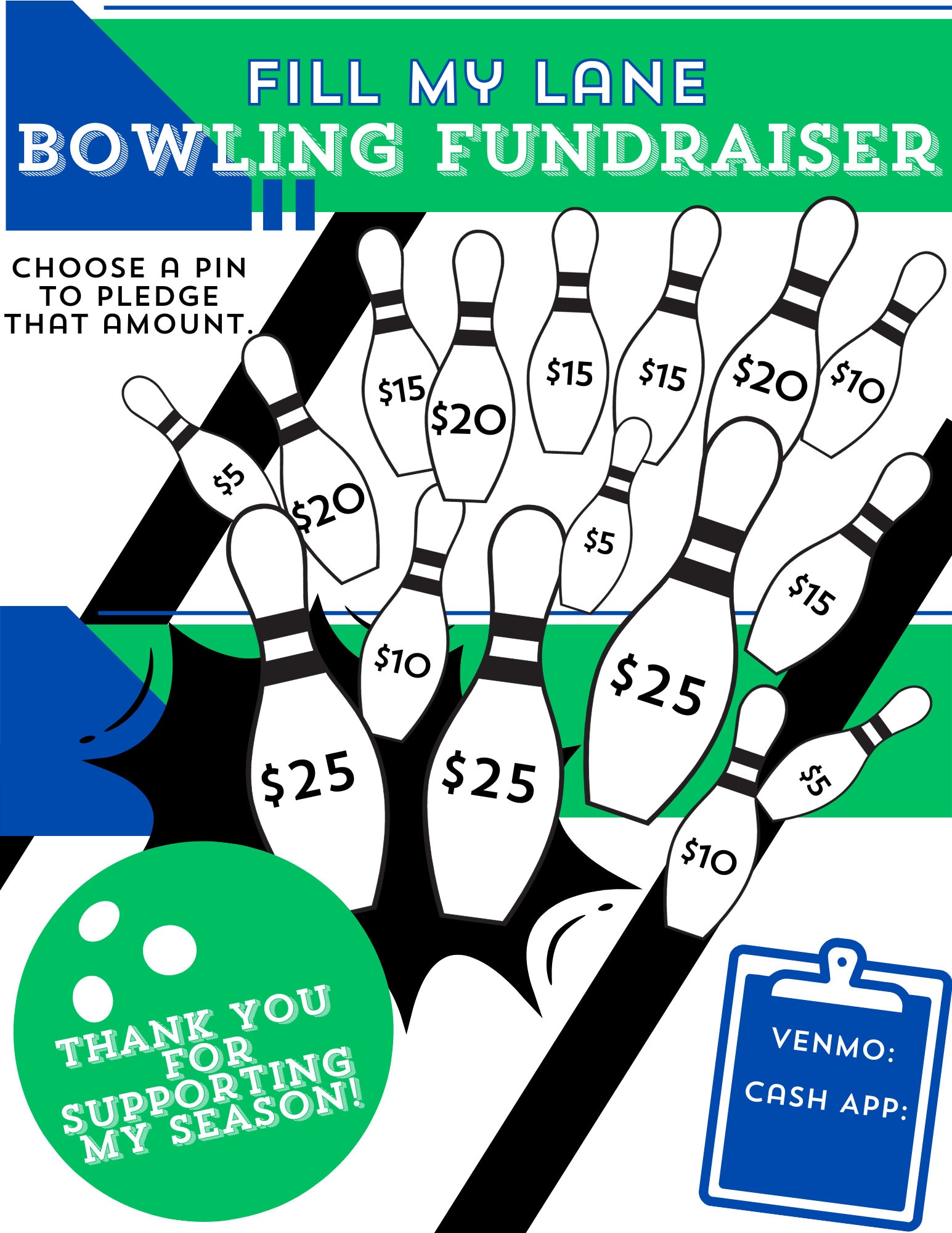 Fill My Lane Printable Bowling Fundraiser | Canva Template, PDF, PNG ...