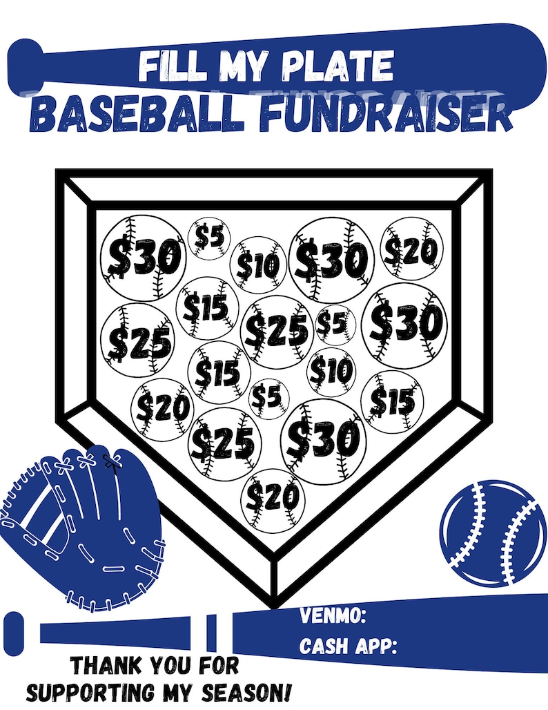 Printable Baseball Fundraiser | "fill My Plate" Customize in Canva ...