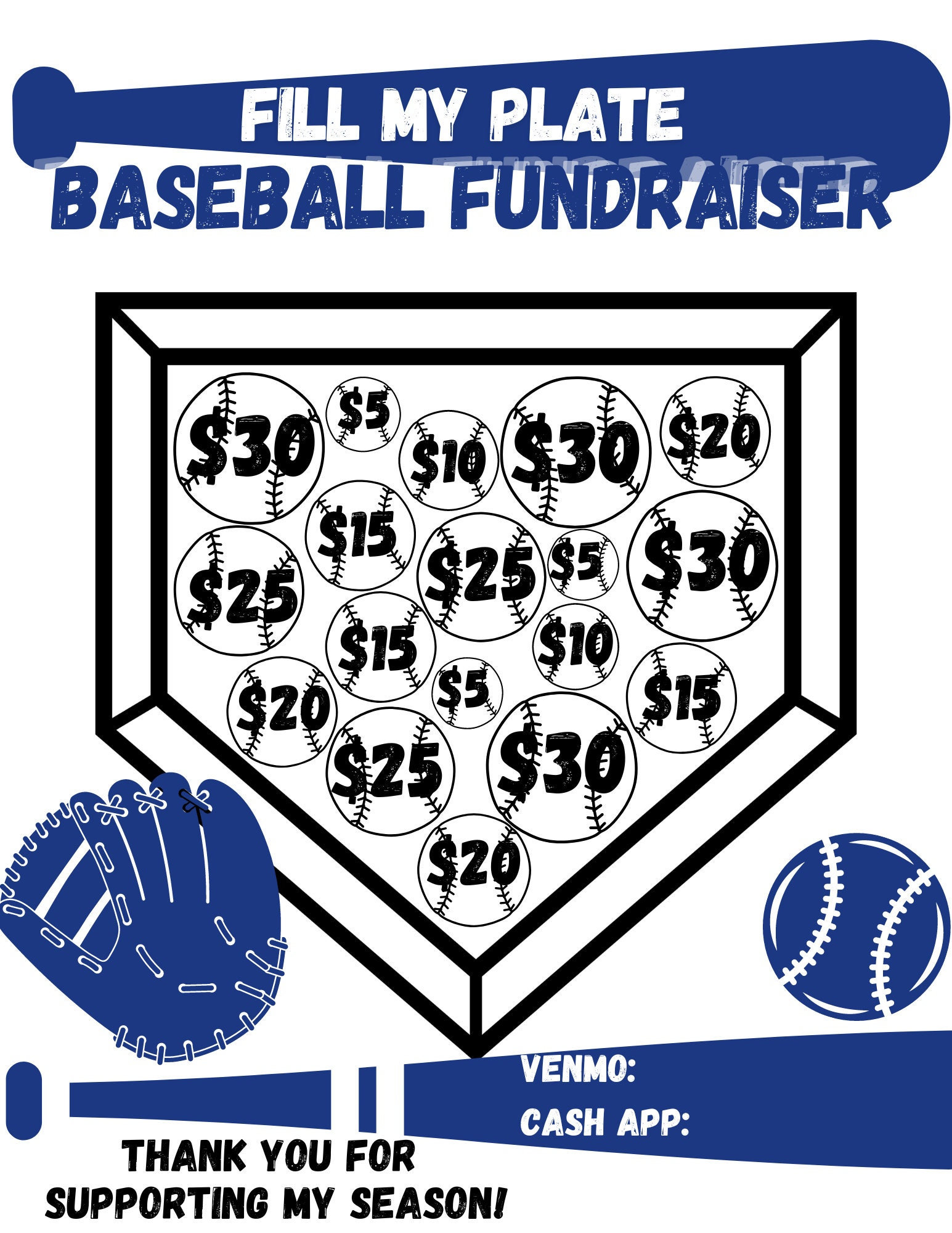 Printable Baseball Fundraiser | "fill My Plate" Customize in Canva ...
