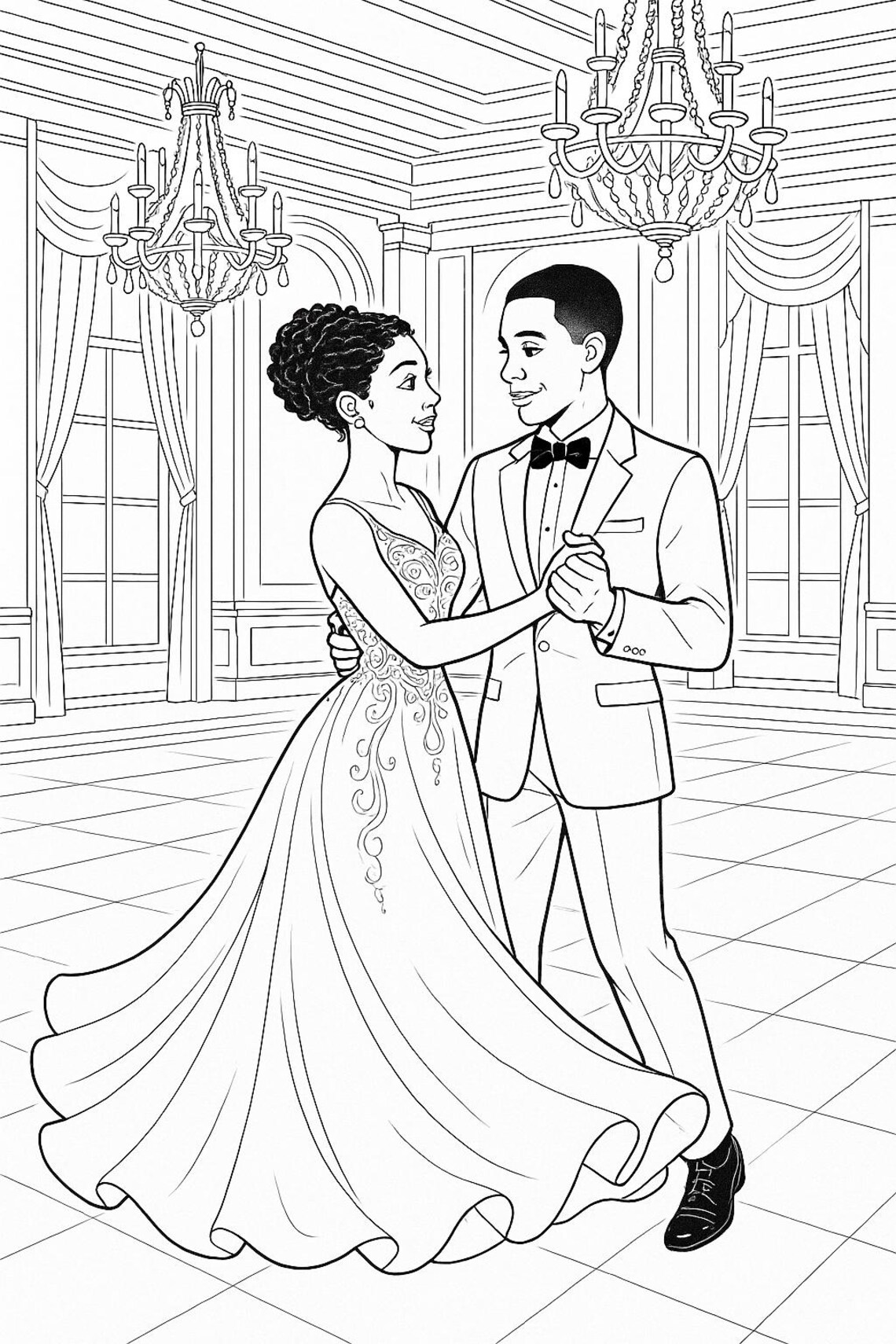 Elegant Prom Night Coloring Book – 5 Page Bundle | African American ...