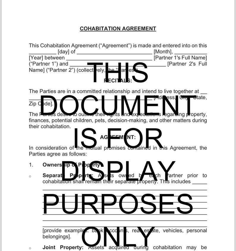 Cohabitation Agreement: Fillable Digital Template for Smooth ...