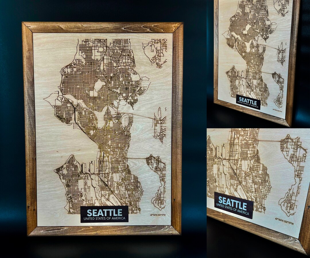 Seattle Maps Home Office Decor Laser Cut City Map Wood Map City Map ...