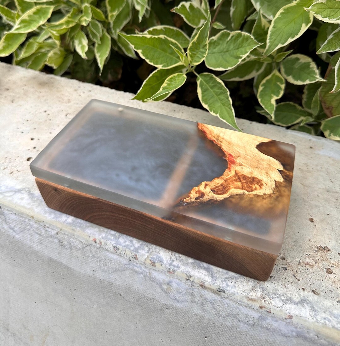 Rustic Wooden Box With Gray Epoxy Resin Inlay, Handmade Jewelry Storage ...