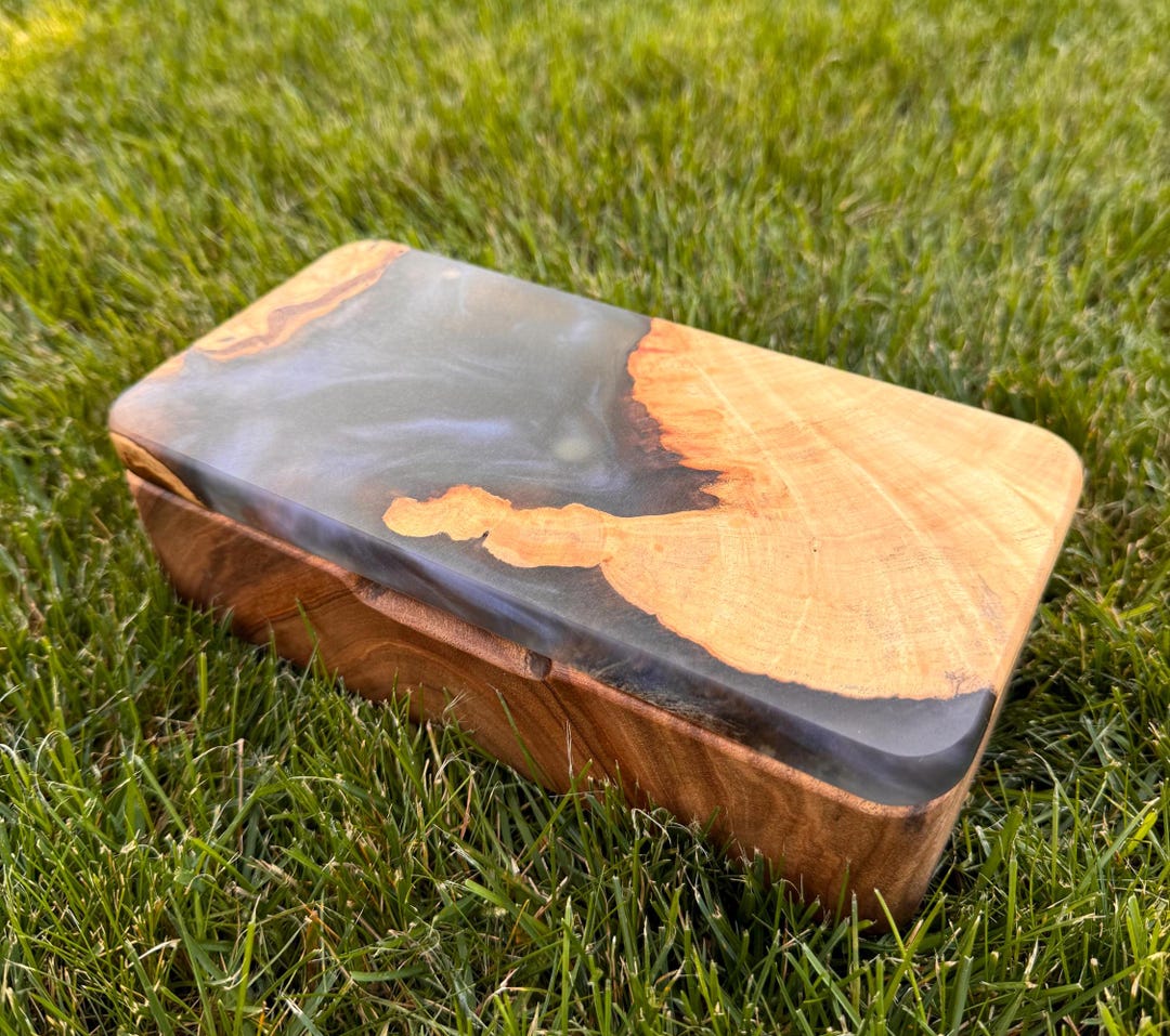 Rustic Keepsake Box, Handmade Wooden Jewelry Box With Space Epoxy Resin ...