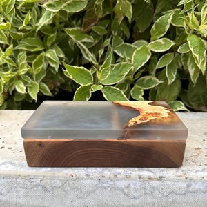 Rustic Wooden Box With Gray Epoxy Resin Inlay, Handmade Jewelry Storage ...