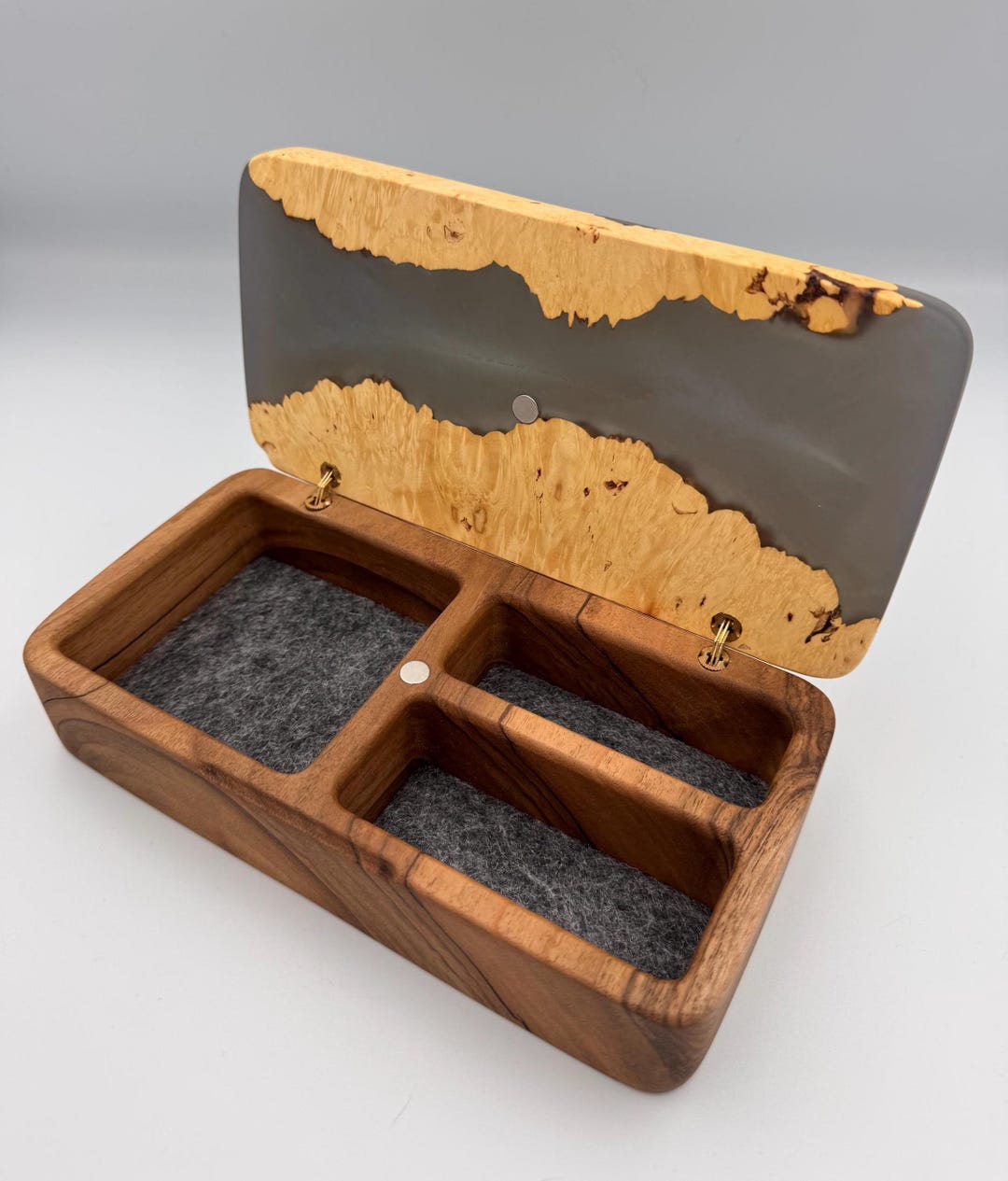 Rustic Keepsake Box, Handmade Wooden Jewelry Box With Gray Epoxy Resin ...