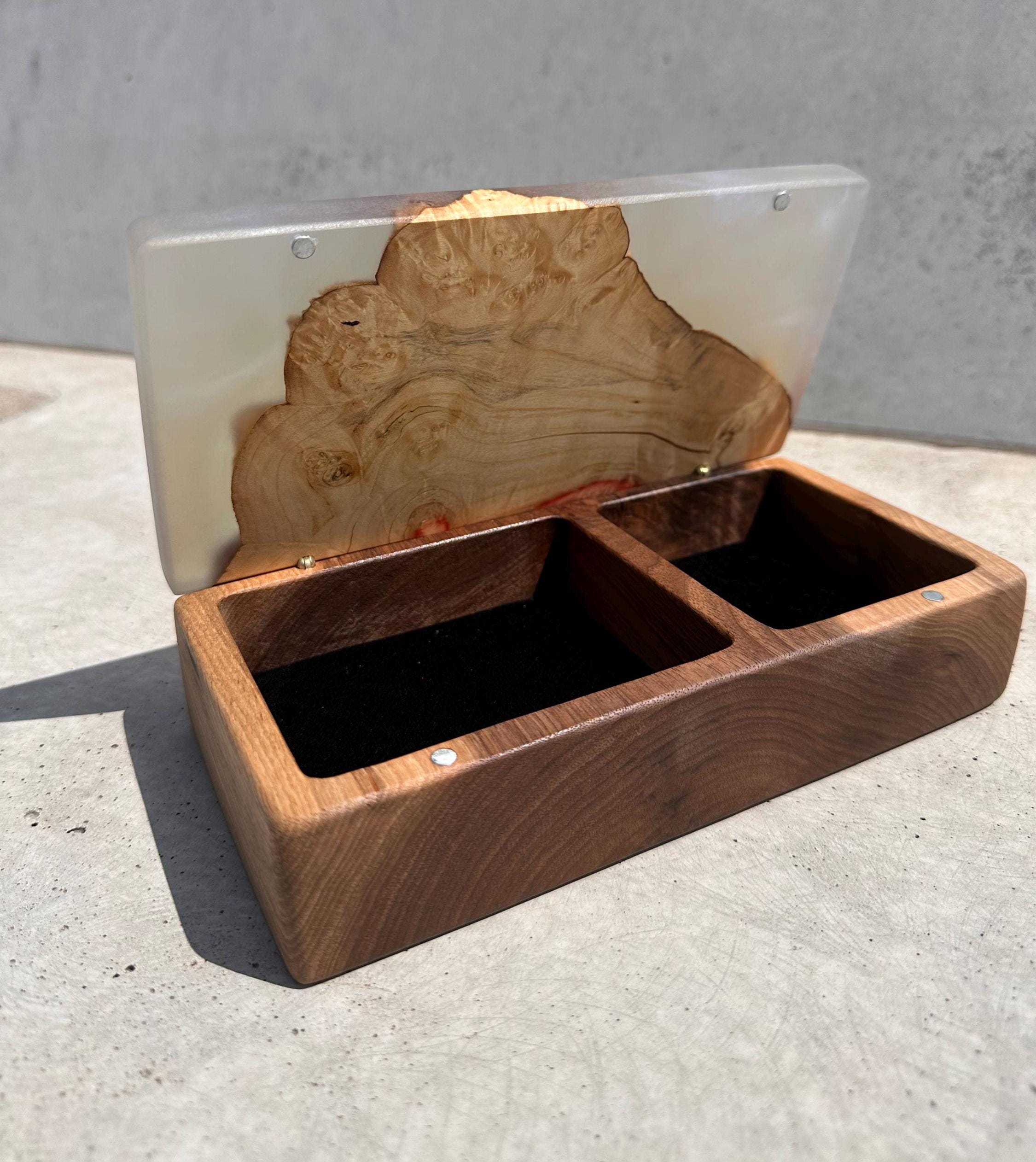Rustic Keepsake Box, Handmade Wooden Jewelry Box With Gray Epoxy Resin ...