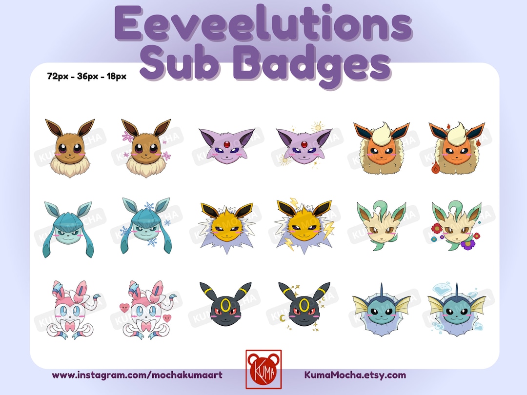 Pokemon Sub Badges - Cute Eeveelutions Twitch Badges | Pokemon's Badge ...