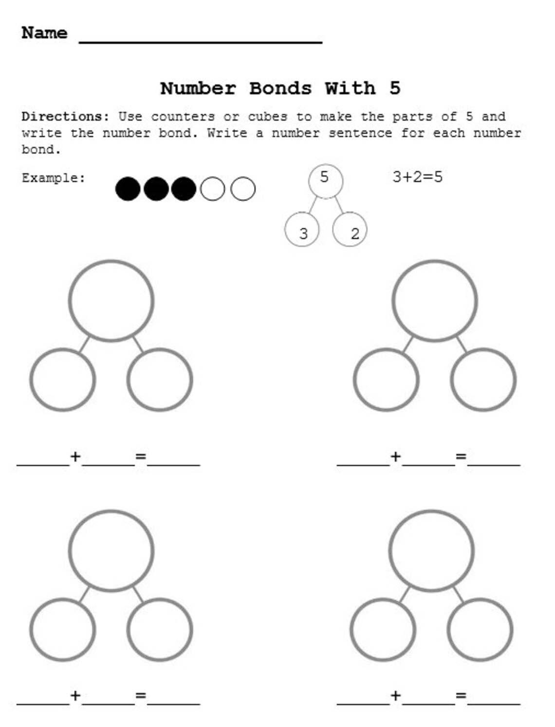 Addition and Subtraction With Number Bonds, Classroom or Homeschool ...