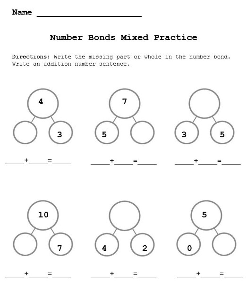 Addition and Subtraction With Number Bonds, Classroom or Homeschool ...