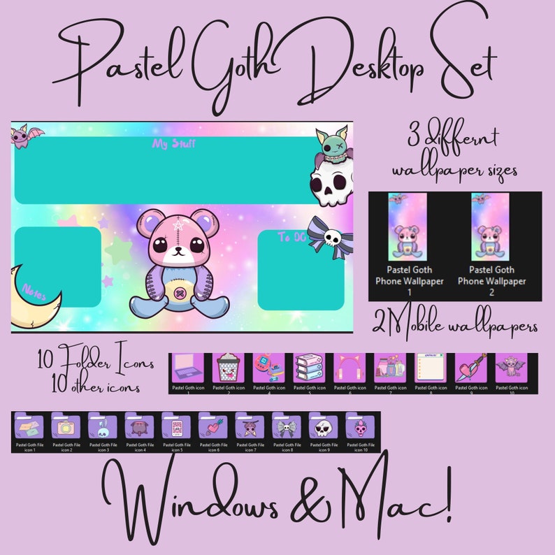 Pastel Goth Desktop and Icons Set Windows & Mac - Etsy
