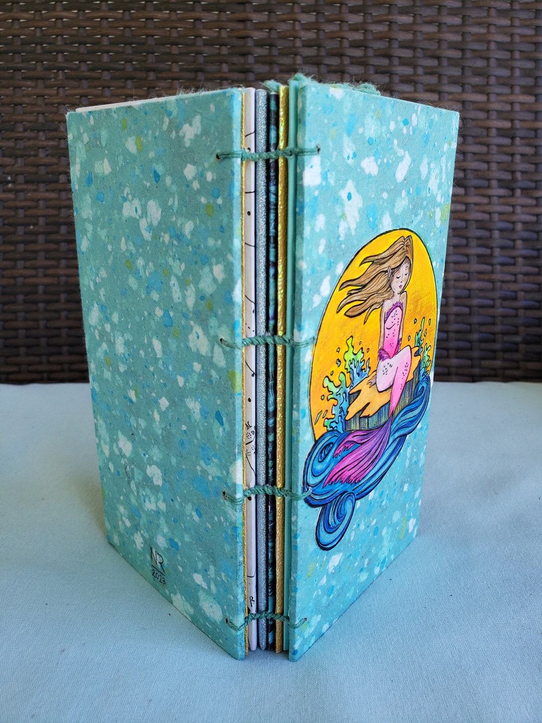 Handmade Mermaid Themed Book Journal Book Arts Hand-sewn Binding ...
