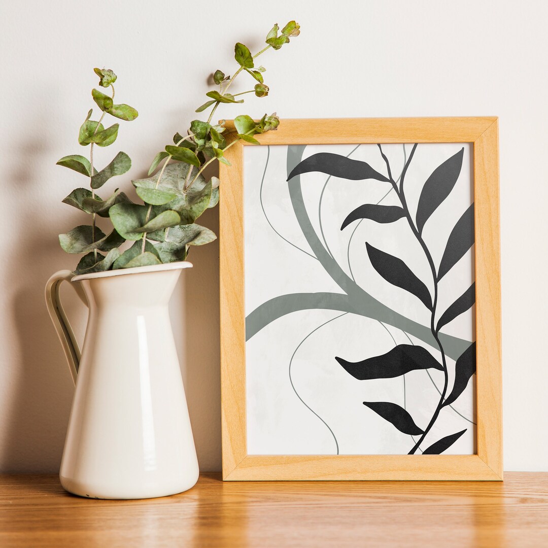 Contemporary Botanical Illustration, Minimalist Leaf Artwork, Abstract ...