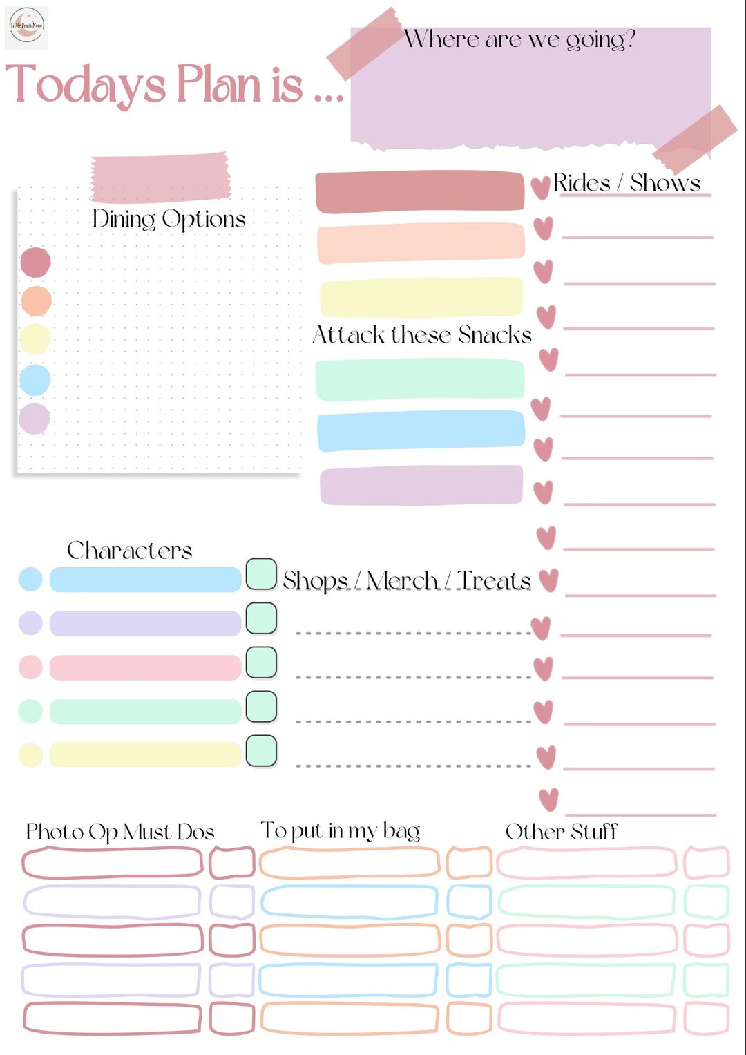 Printable Theme Park Day Planner - Etsy