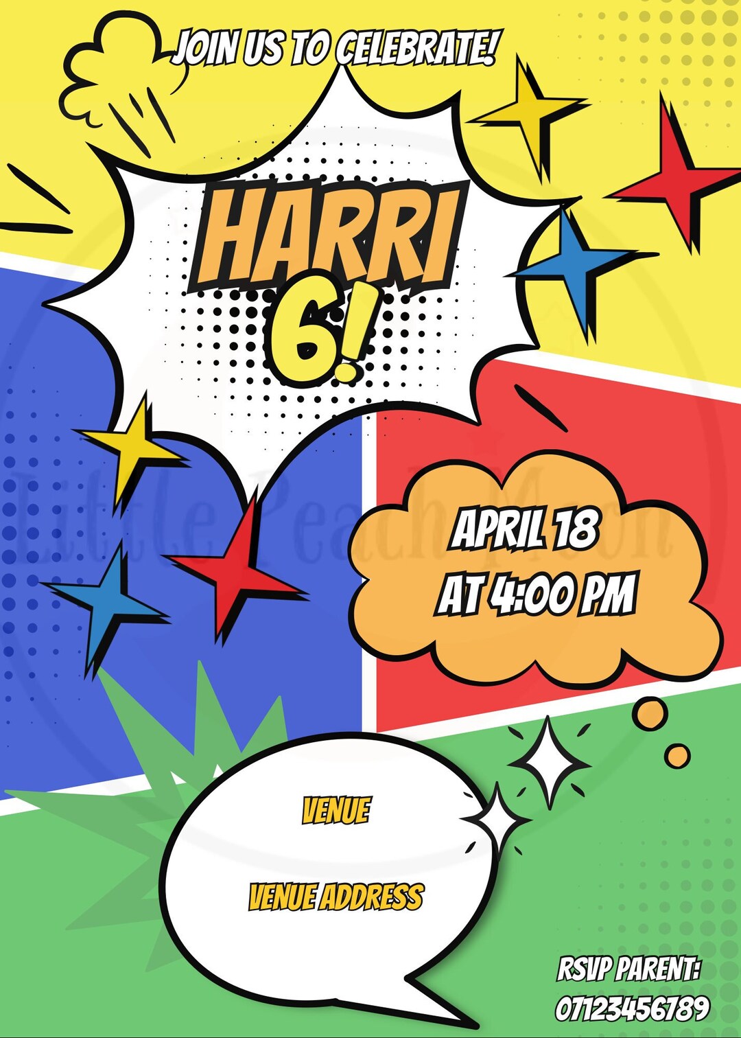 Comic Themed Personalised Birthday Invitation and Thank You Card - Etsy