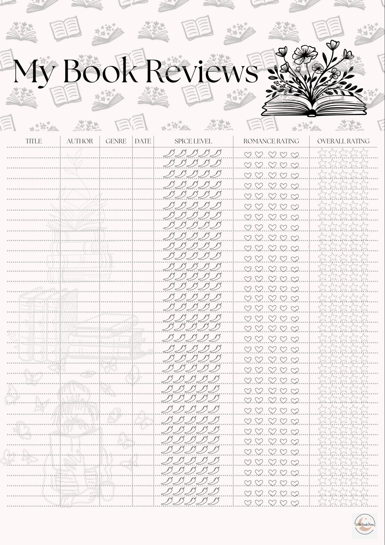 My Book Reviews Printable Tracker - Etsy