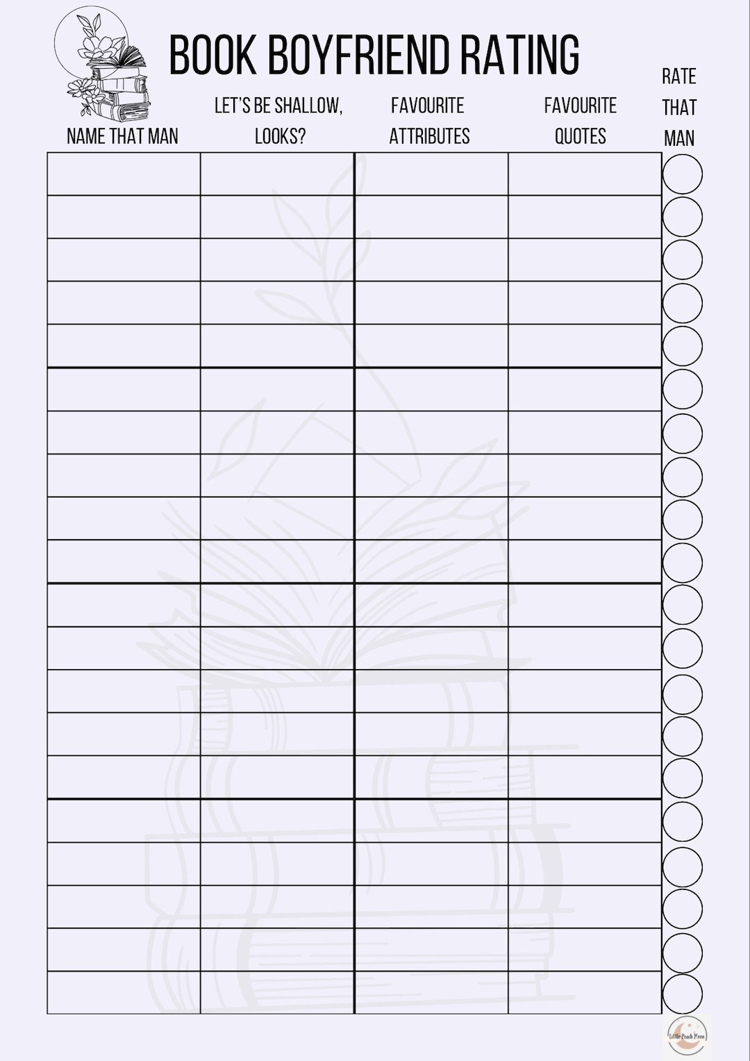 Printable ‘book Boyfriend’ Tracker - Etsy