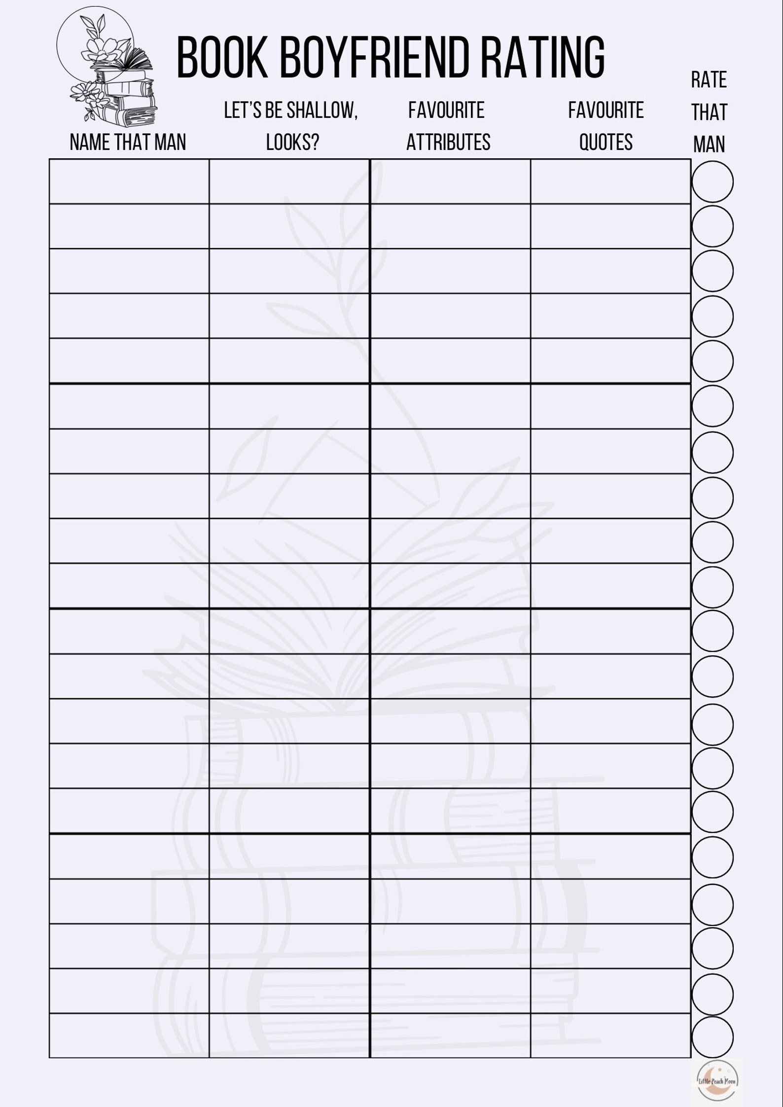 Printable ‘book Boyfriend’ Tracker - Etsy